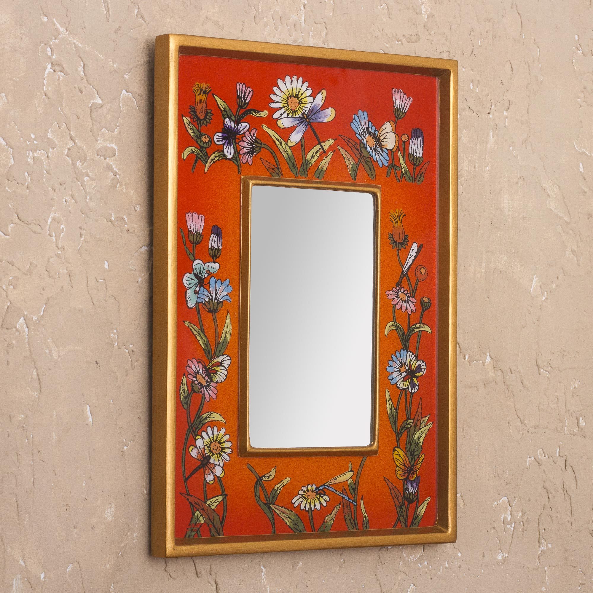 Small Orange Reverse-Painted Glass Framed Wall Mirror - Orange Fields ...