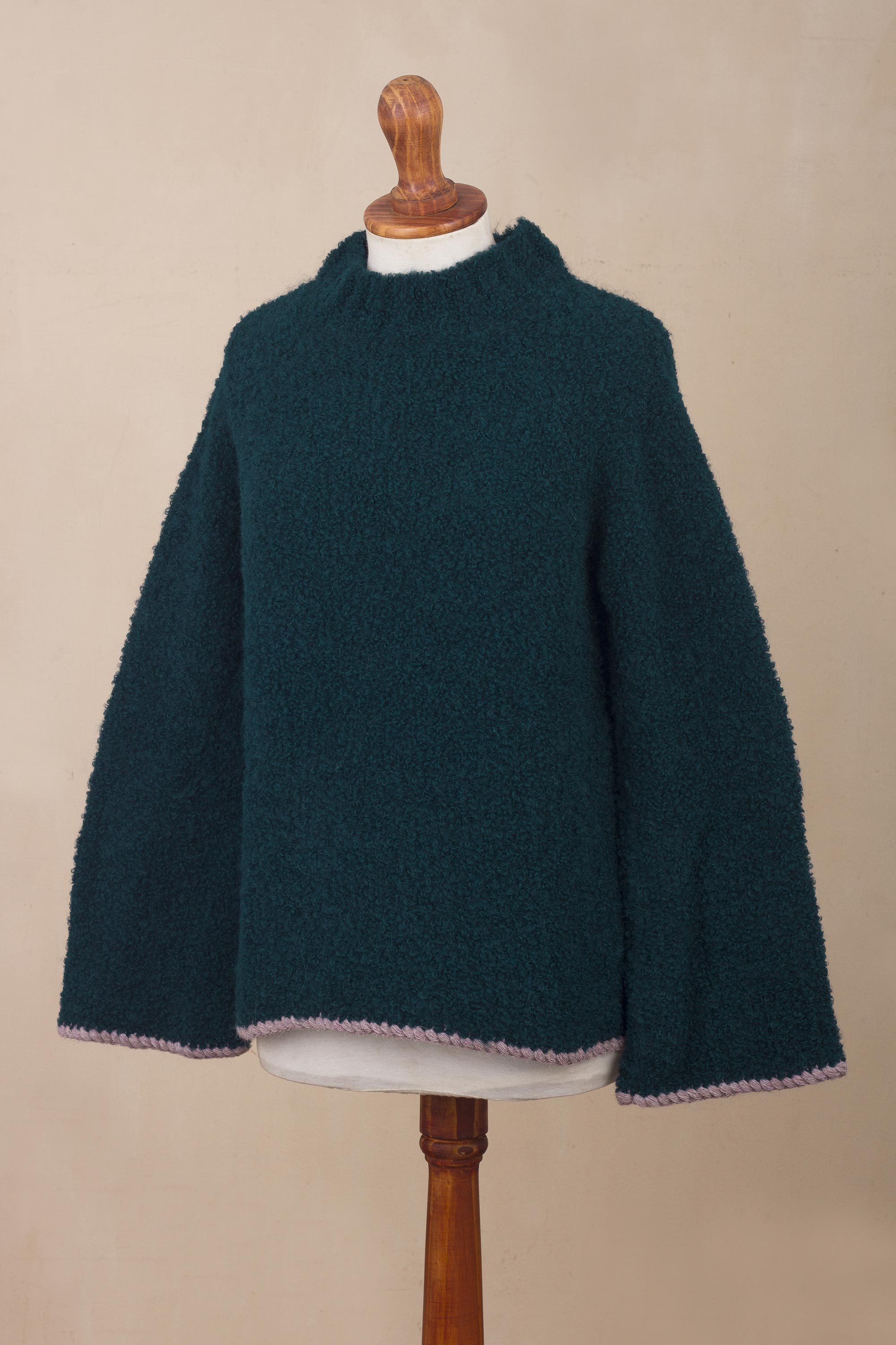 Funnel Neck Alpaca Blend Sweater in Dark Teal - Sumptuous Warmth in ...