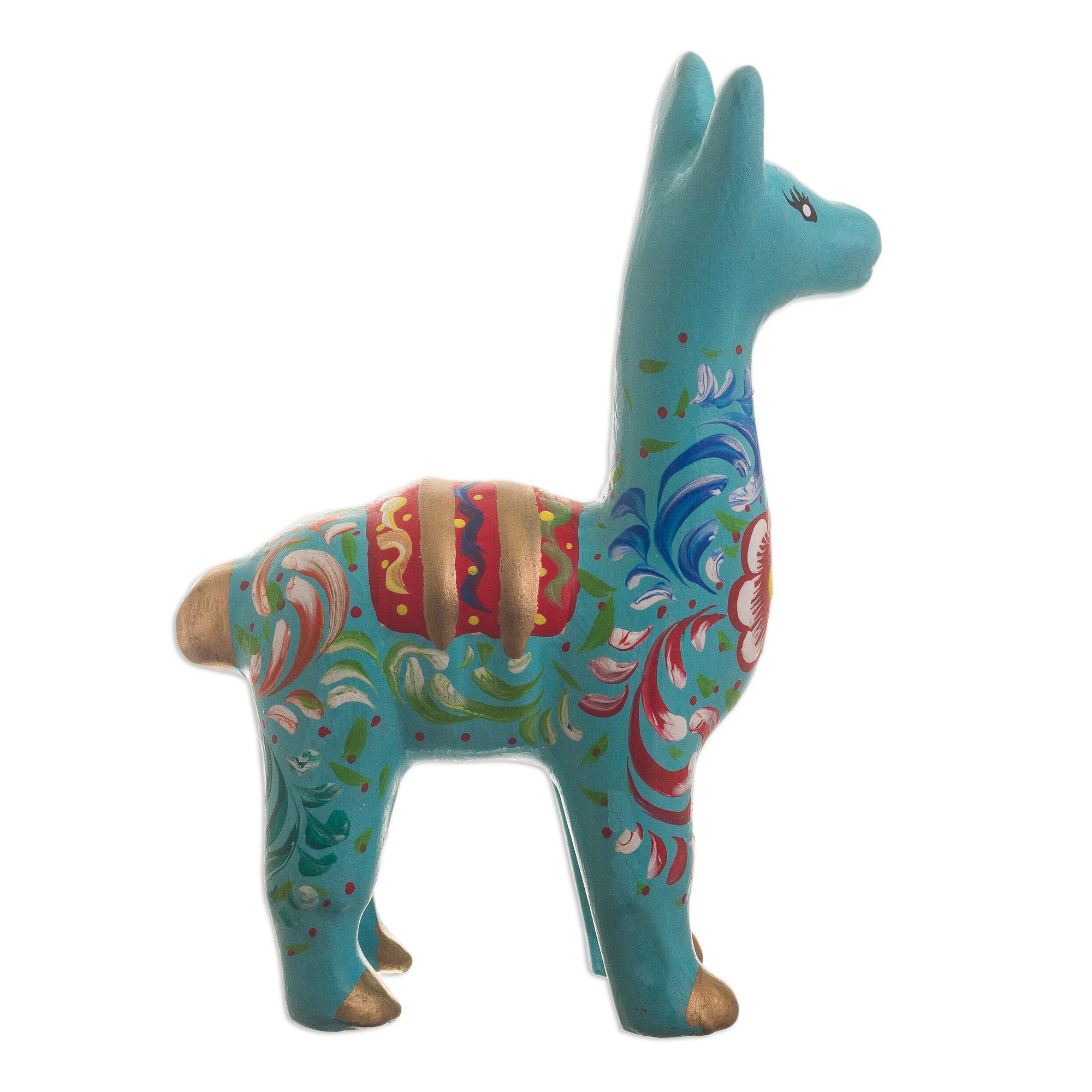 Handmade Aqua Llama Figurine - Llama in Aqua | NOVICA