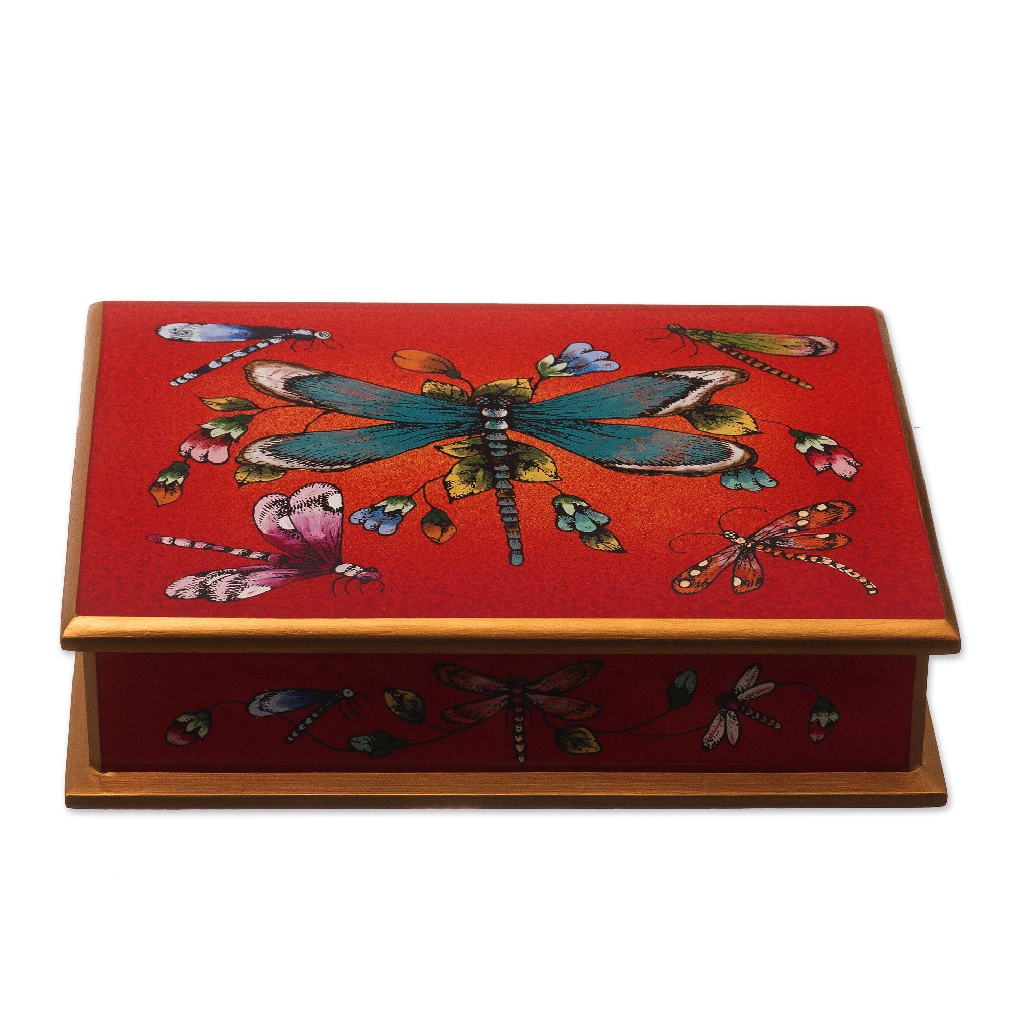UNICEF Market | Andean Reverse-Painted Glass Dragonfly Box in Red - Red ...
