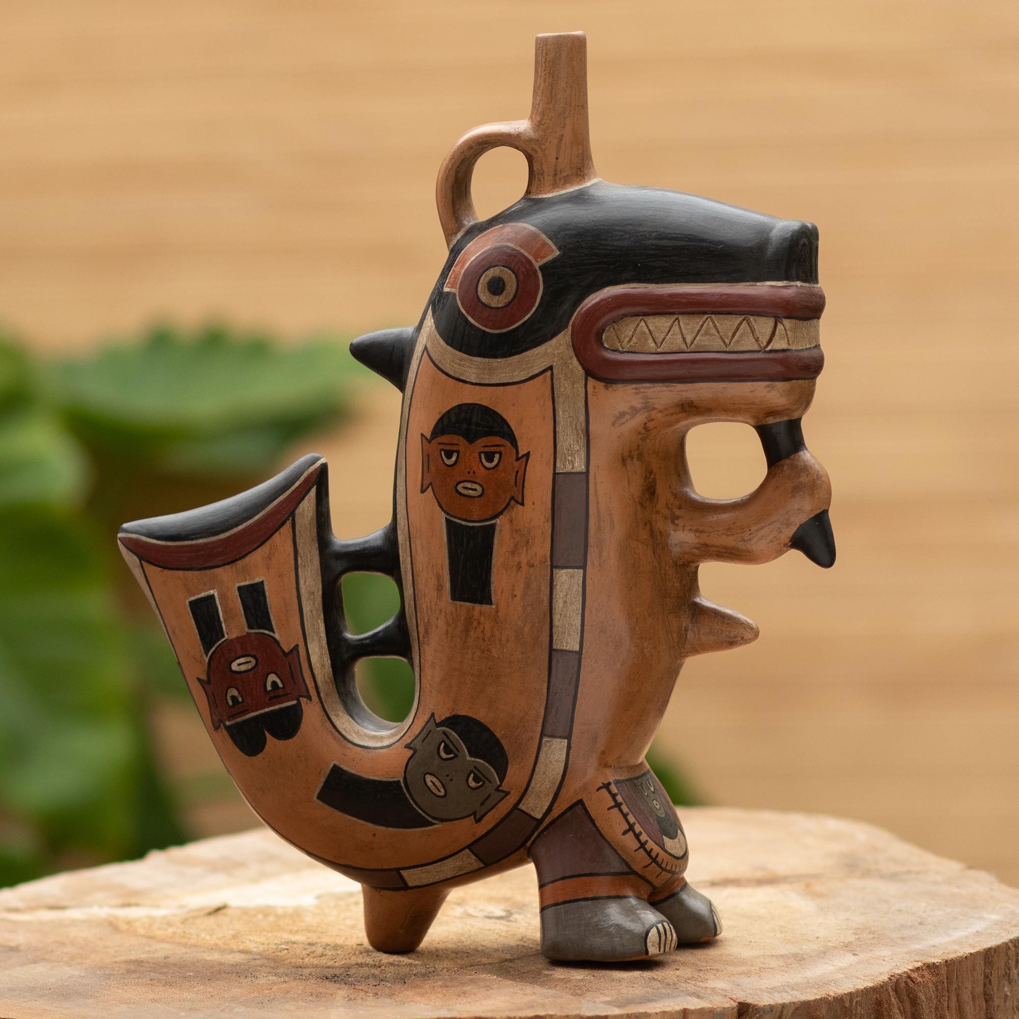 Andean Archaeology Ceramic Nazca Orca Vessel - Mythic Nazca Orca | NOVICA