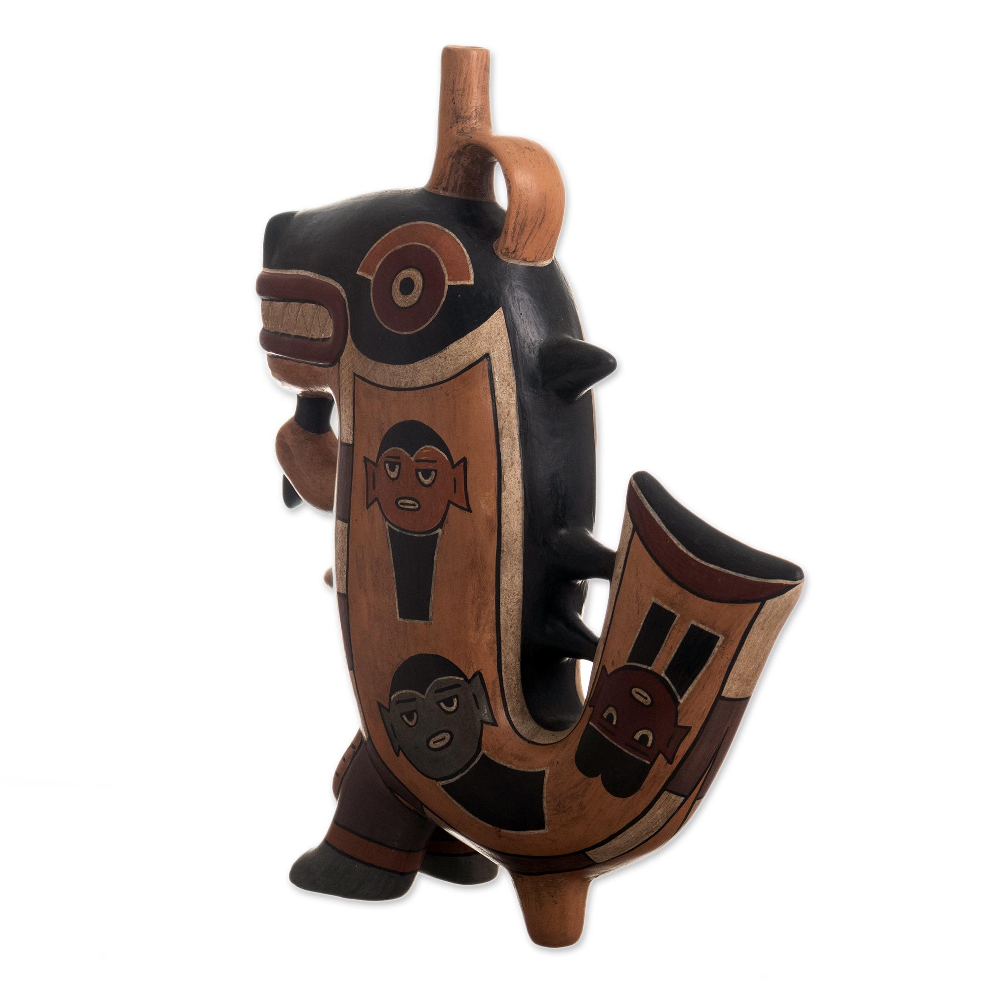 Andean Archaeology Ceramic Nazca Orca Vessel - Mythic Nazca Orca | NOVICA