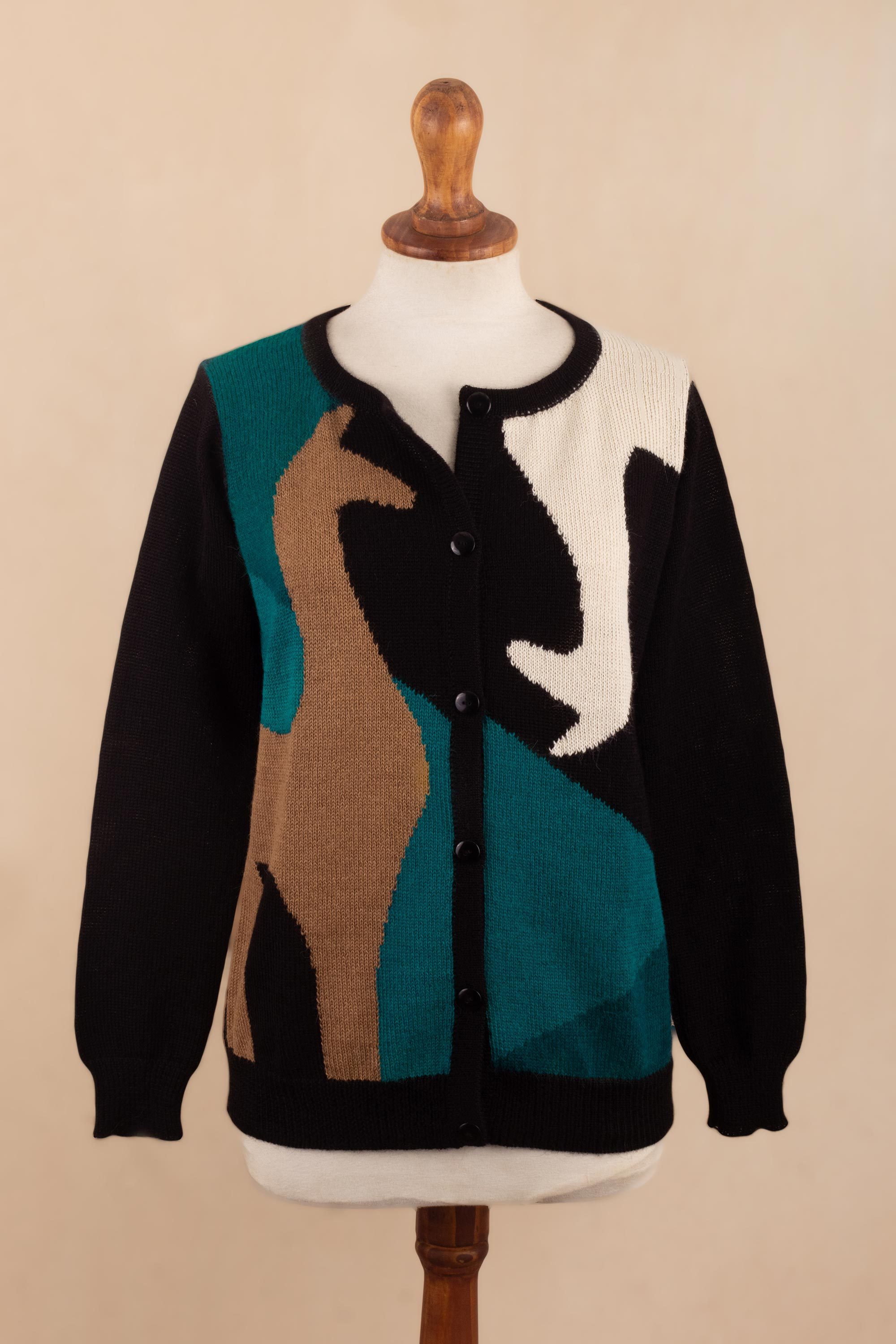 Artisan Crafted Llama Cardigan in 100% Alpaca - Llama Drama | NOVICA
