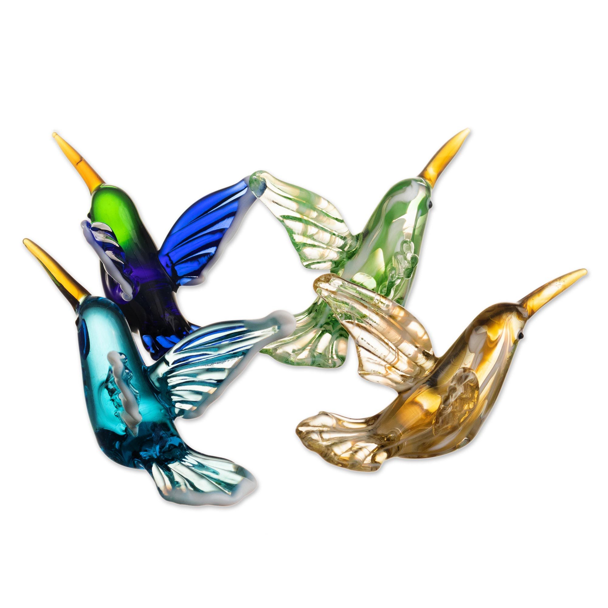 Handcrafted Glass Hummingbirds (Set of 4) - Hummingbird Flock | NOVICA