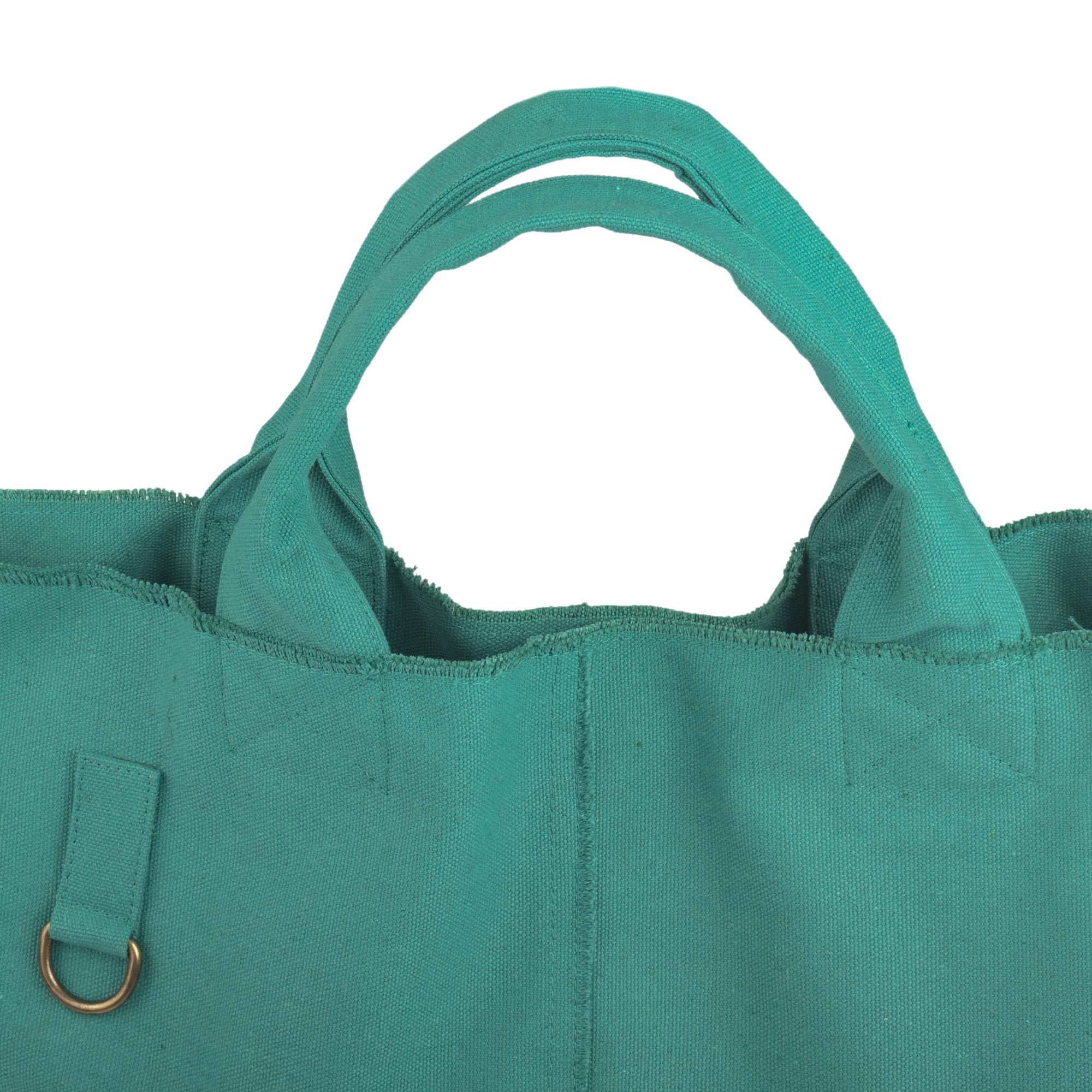 Turquoise Blue Cotton Tote Bag with Four Compartments - Happy Beach ...