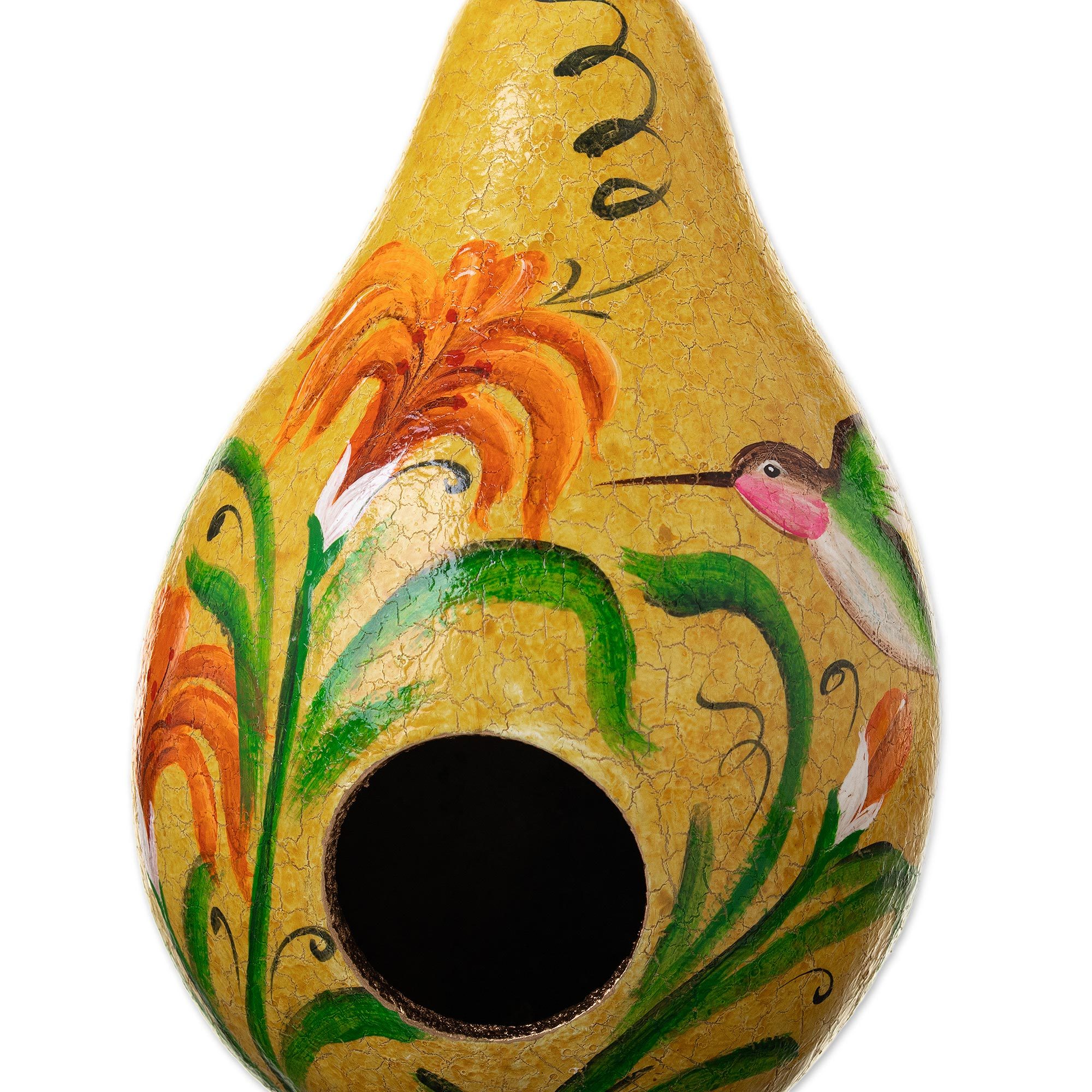 Peruvian Hand Painted Yellow Dried Mate Gourd Birdhouse - Hummingbird ...