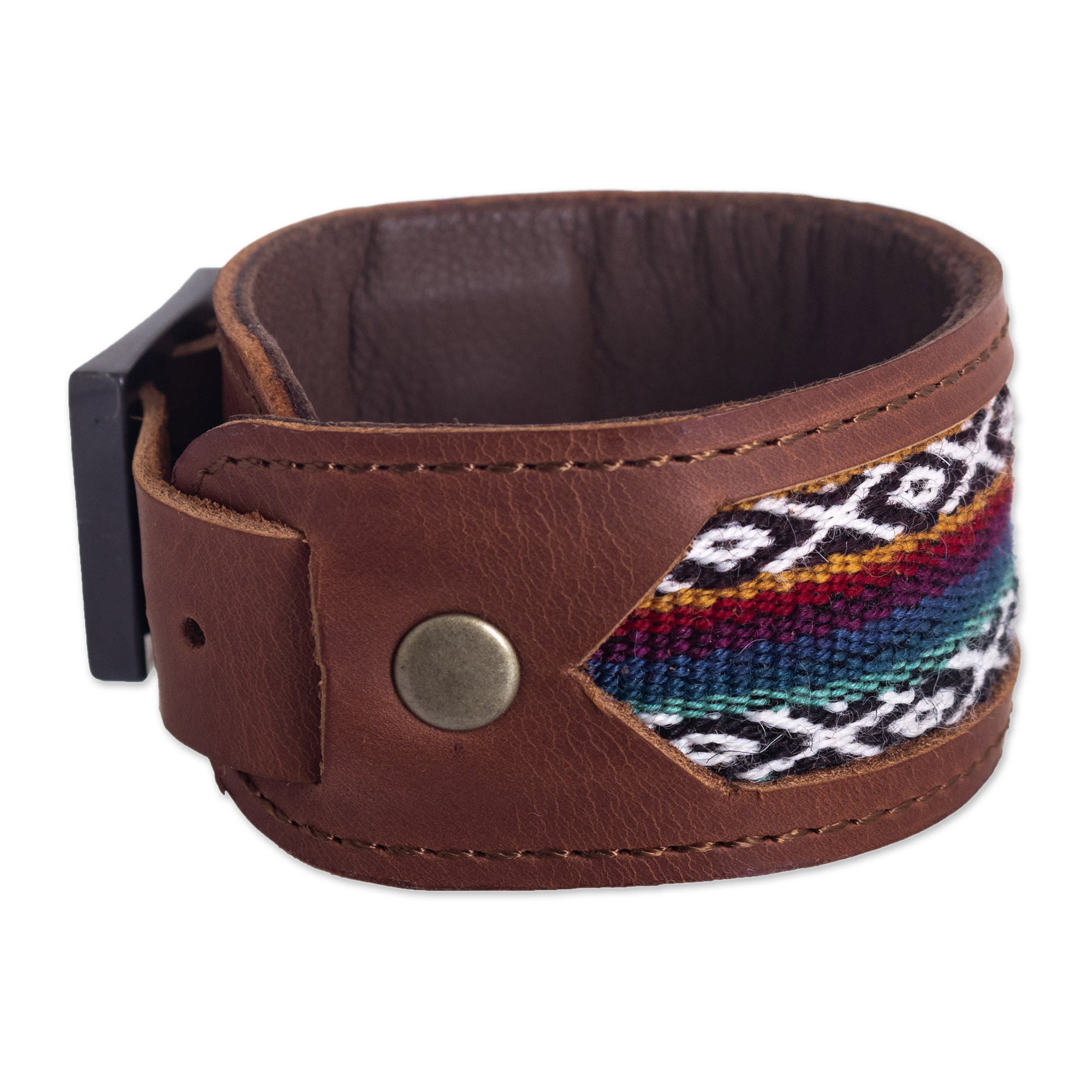Handmade Leather and Wool Bracelet from Peru - Cusco Lands | NOVICA