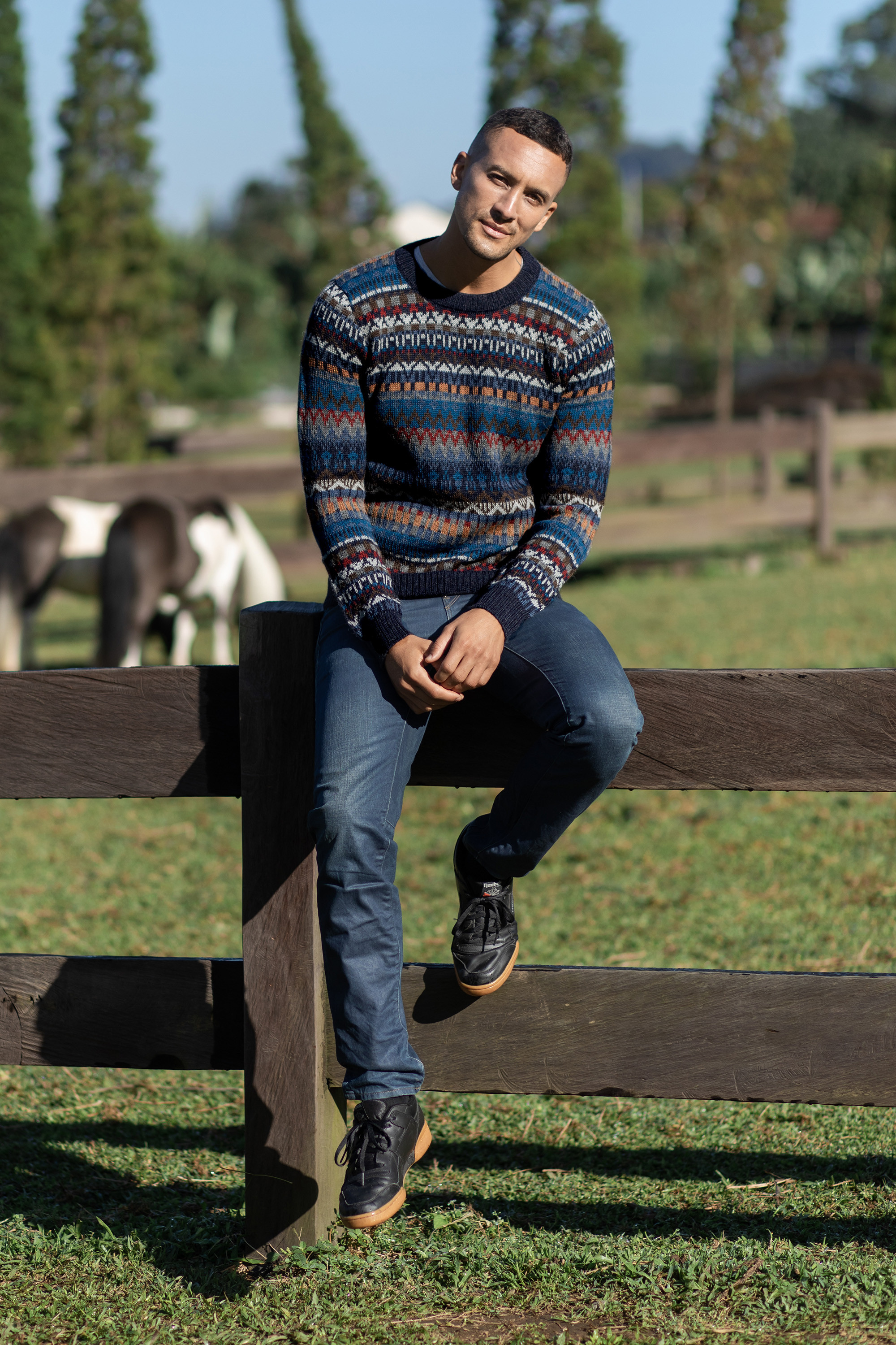 UNICEF Market | Men's Woven Striped Patterned 100% Alpaca Sweater ...