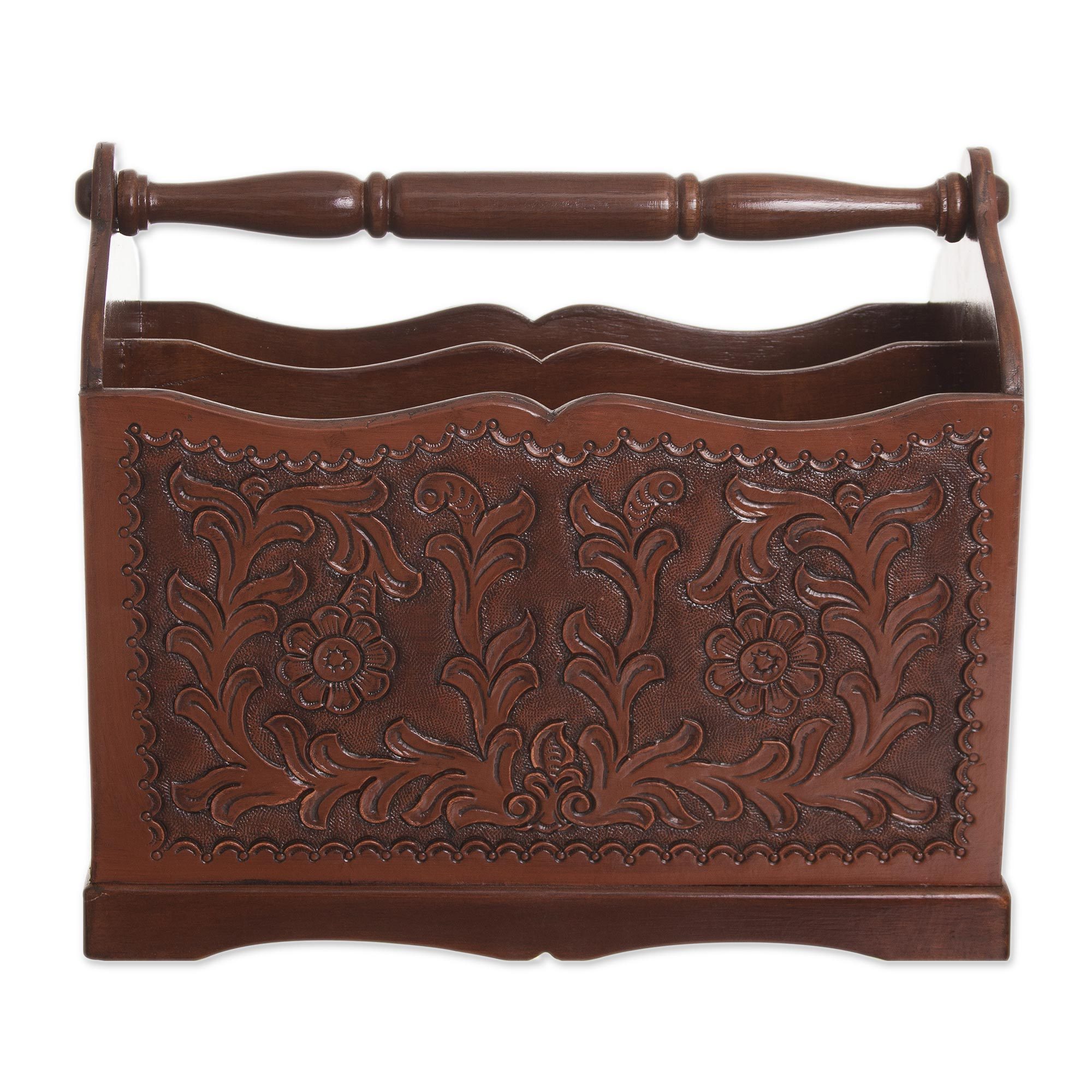 Wood and Leather Magazine Rack - Iquilla | NOVICA