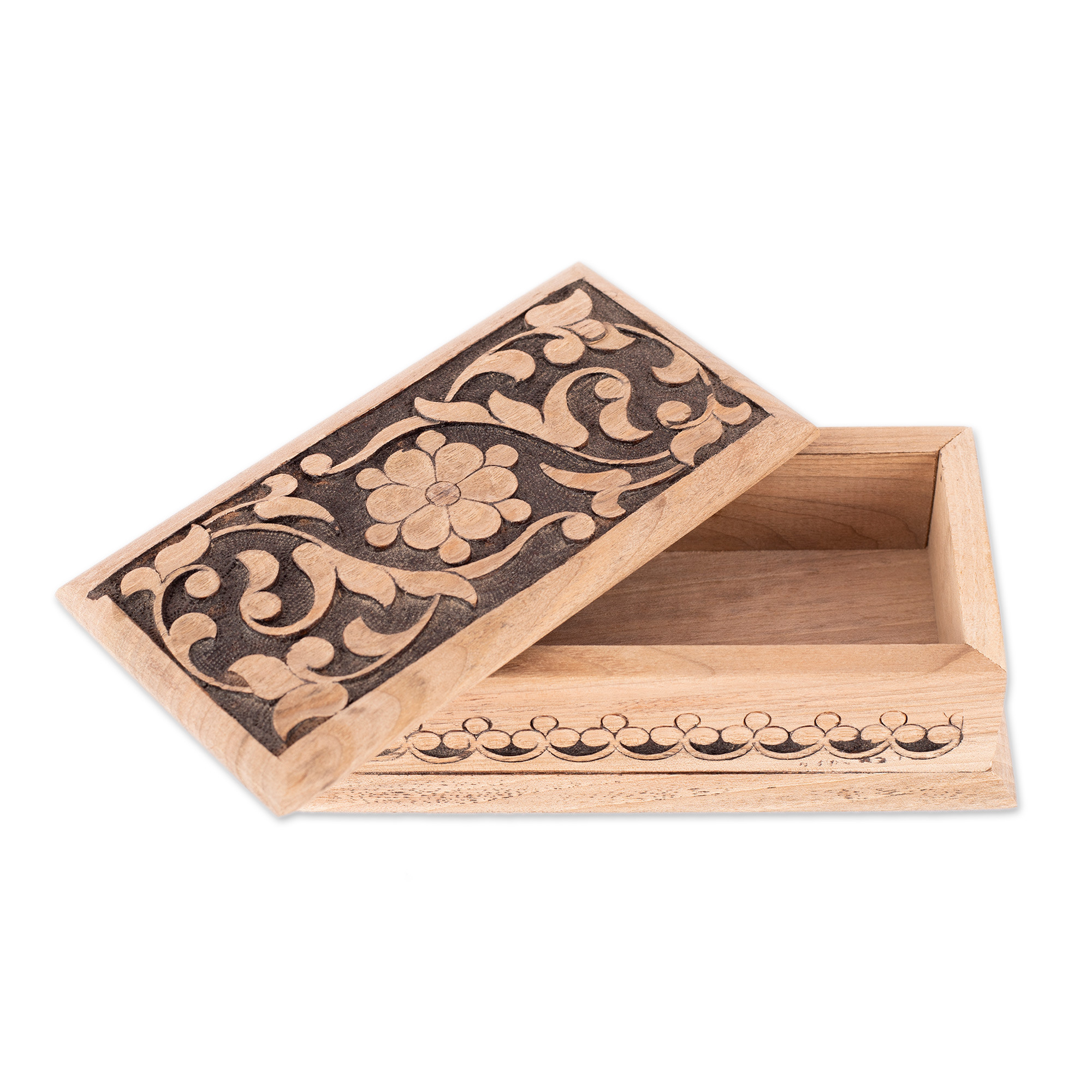 Hand-Carved Walnut Wood Jewelry Box with Arabesque Motifs - Arabesque ...
