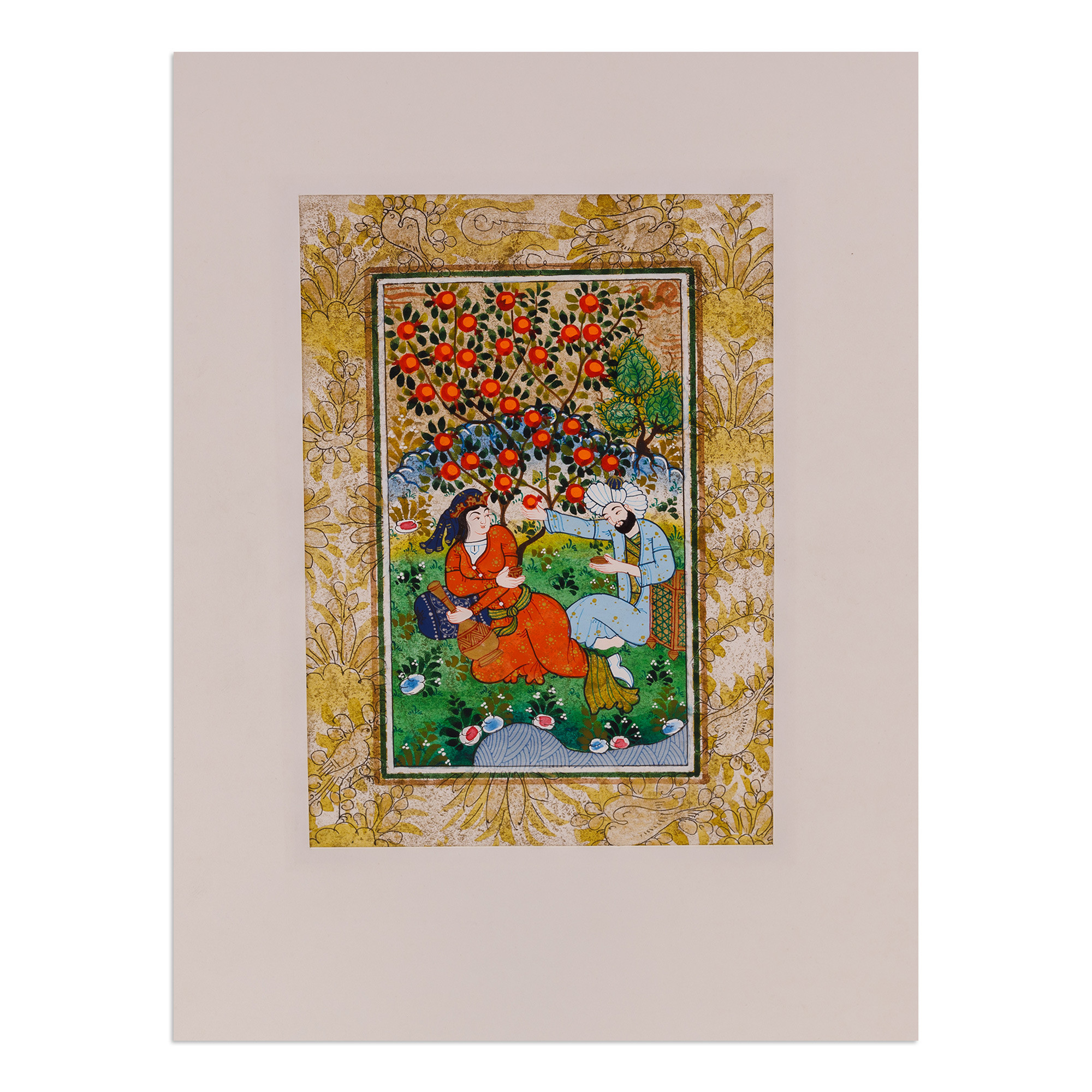 Folk Art Watercolor Painting of Couple and Pomegranates - Farhod and ...