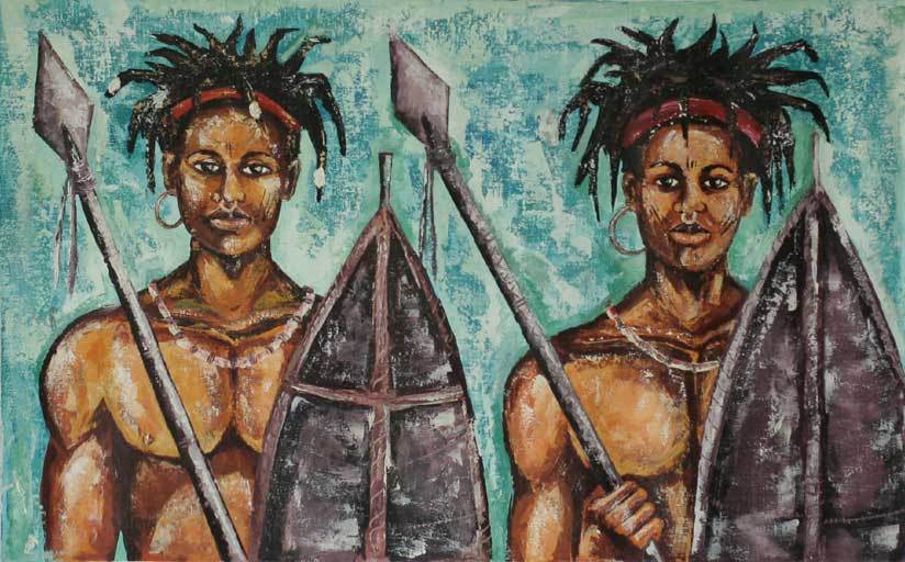 Acrylic Portrait Painting - Ashanti Warriors | NOVICA
