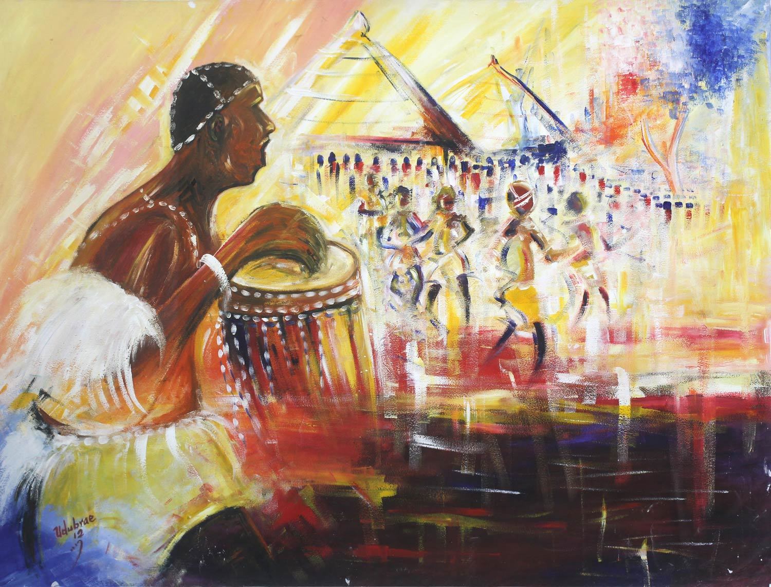 Expressionist Painting from Africa - Chief Drummer | NOVICA