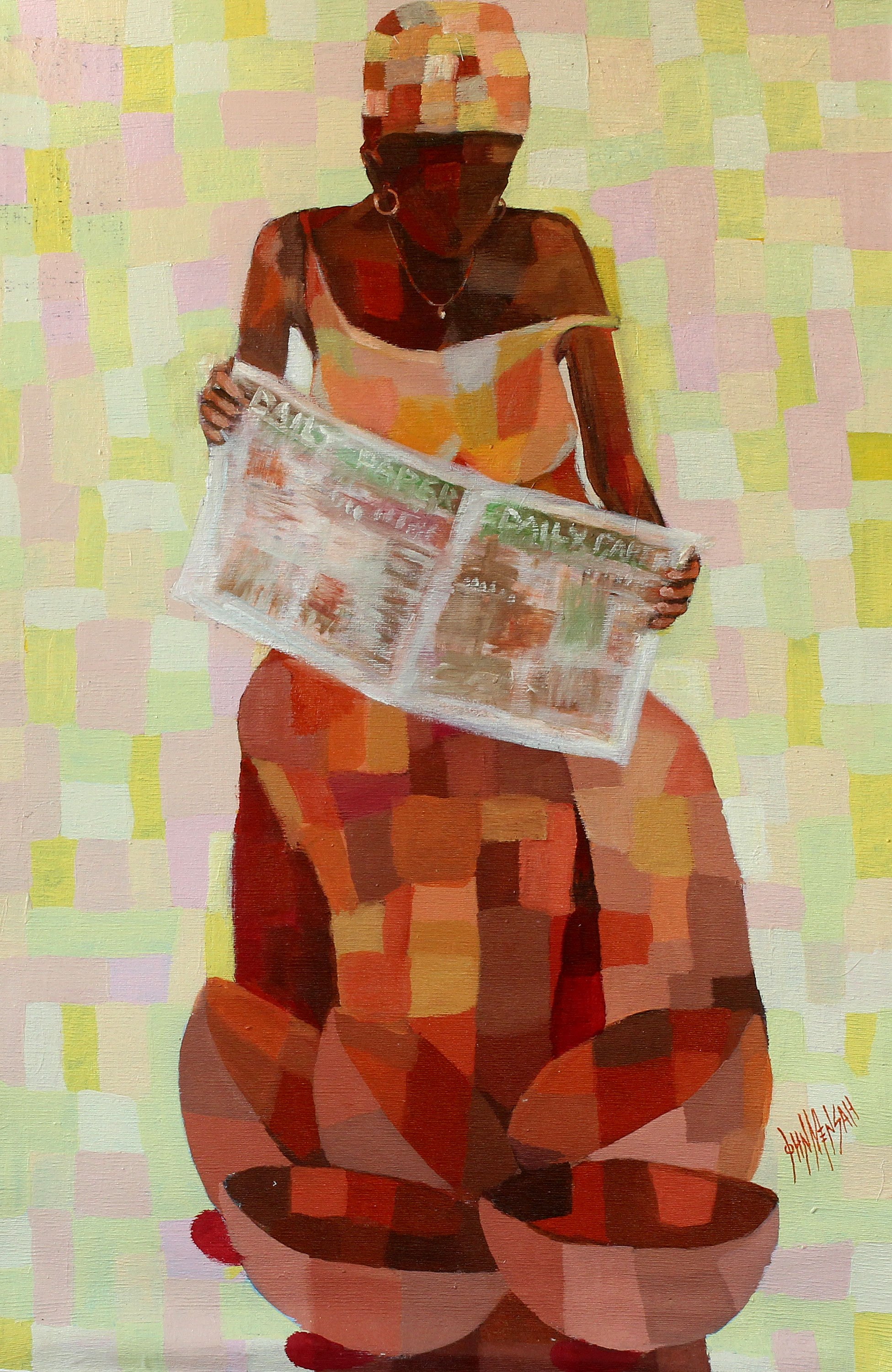 African Cubist Modern Art Painting Signed Fine Art - Quite Moment I ...