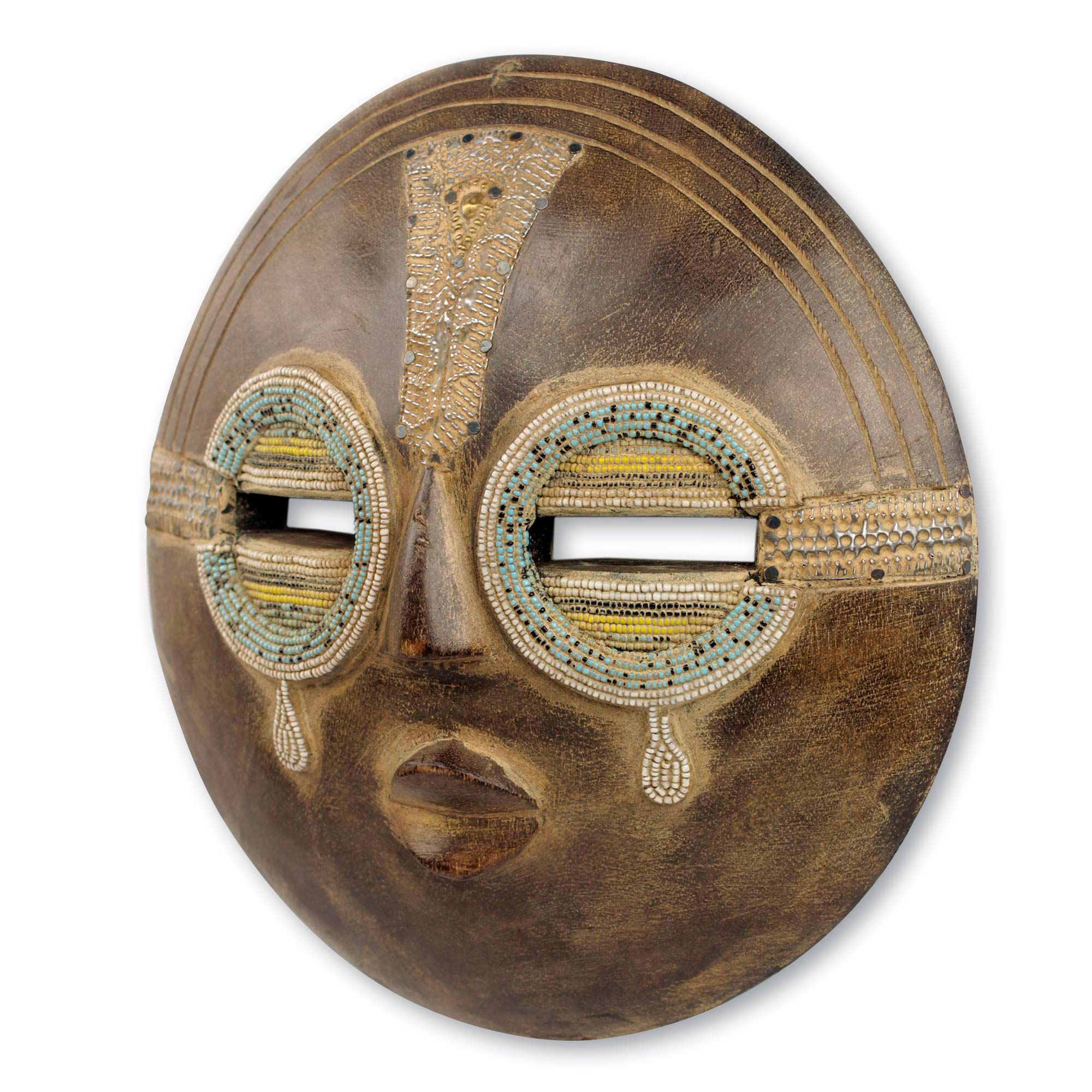 Hand Crafted Authentic African Beaded Wood Mask from Ghana - Tears of ...