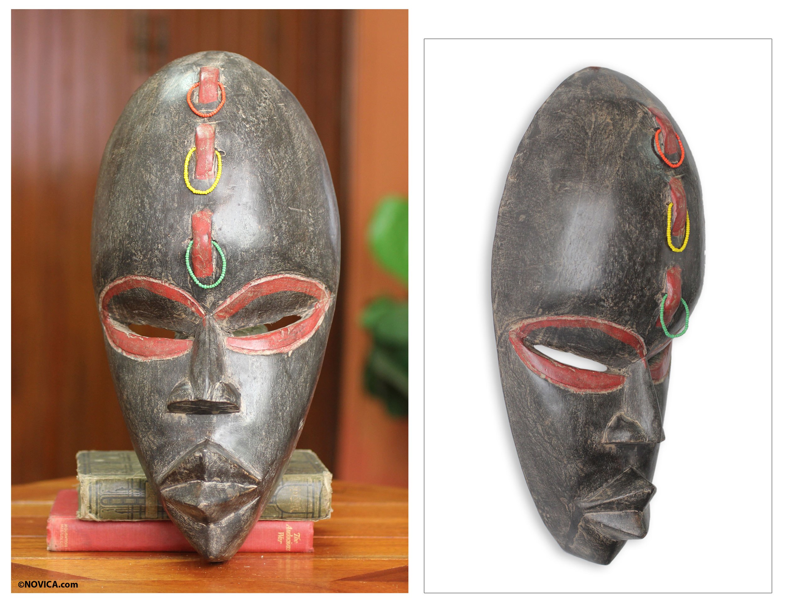 Handmade African Mask with Beads - Ghanaian Strength | NOVICA