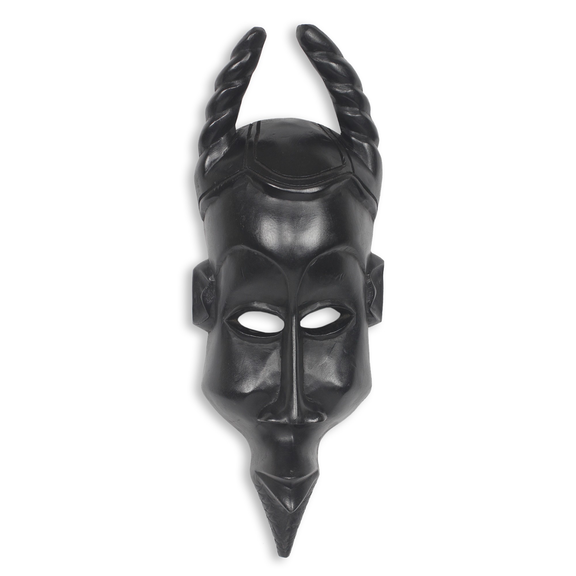African War Mask with Horns Wood Akan Tribe - Fearless Courage | NOVICA