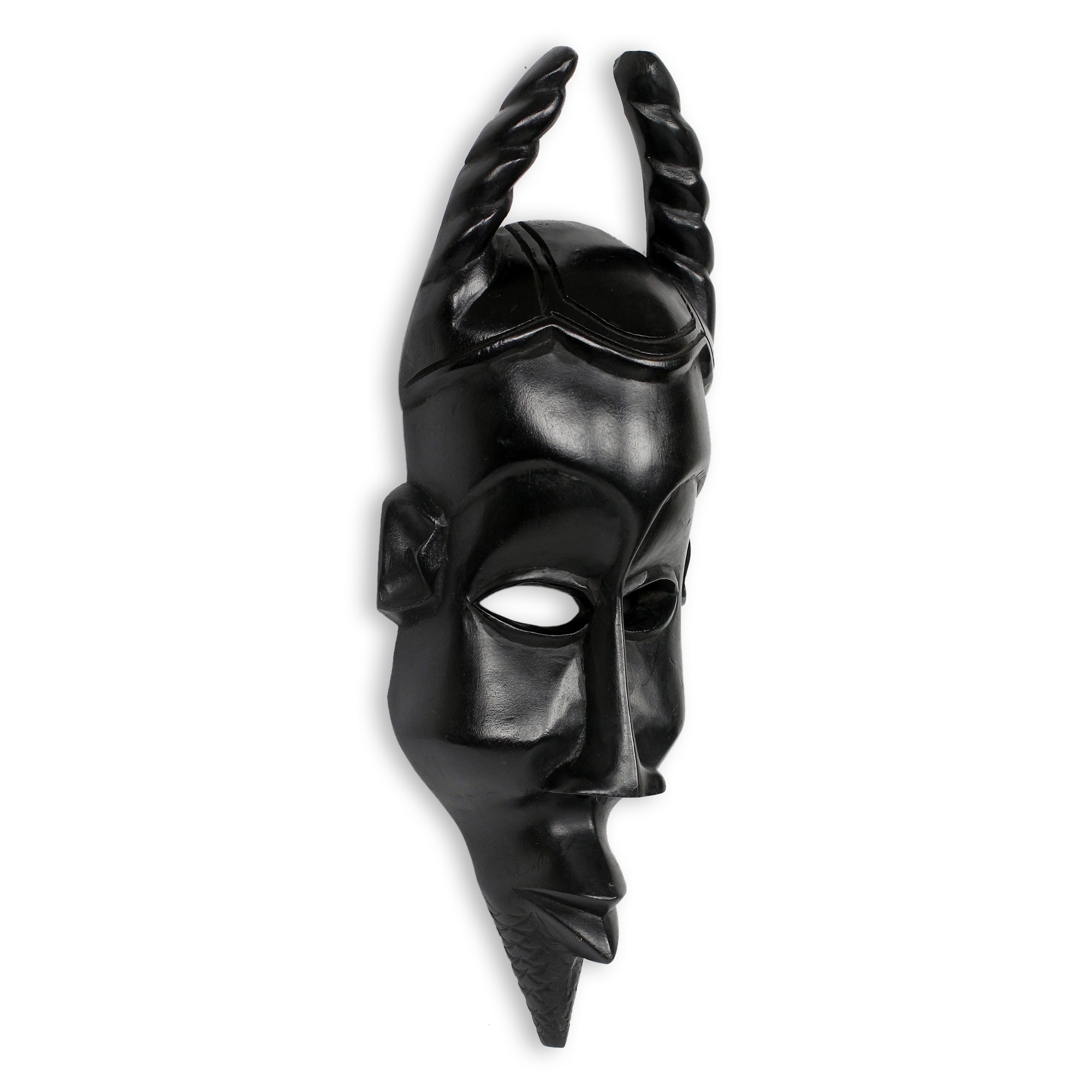 African War Mask with Horns Wood Akan Tribe - Fearless Courage | NOVICA