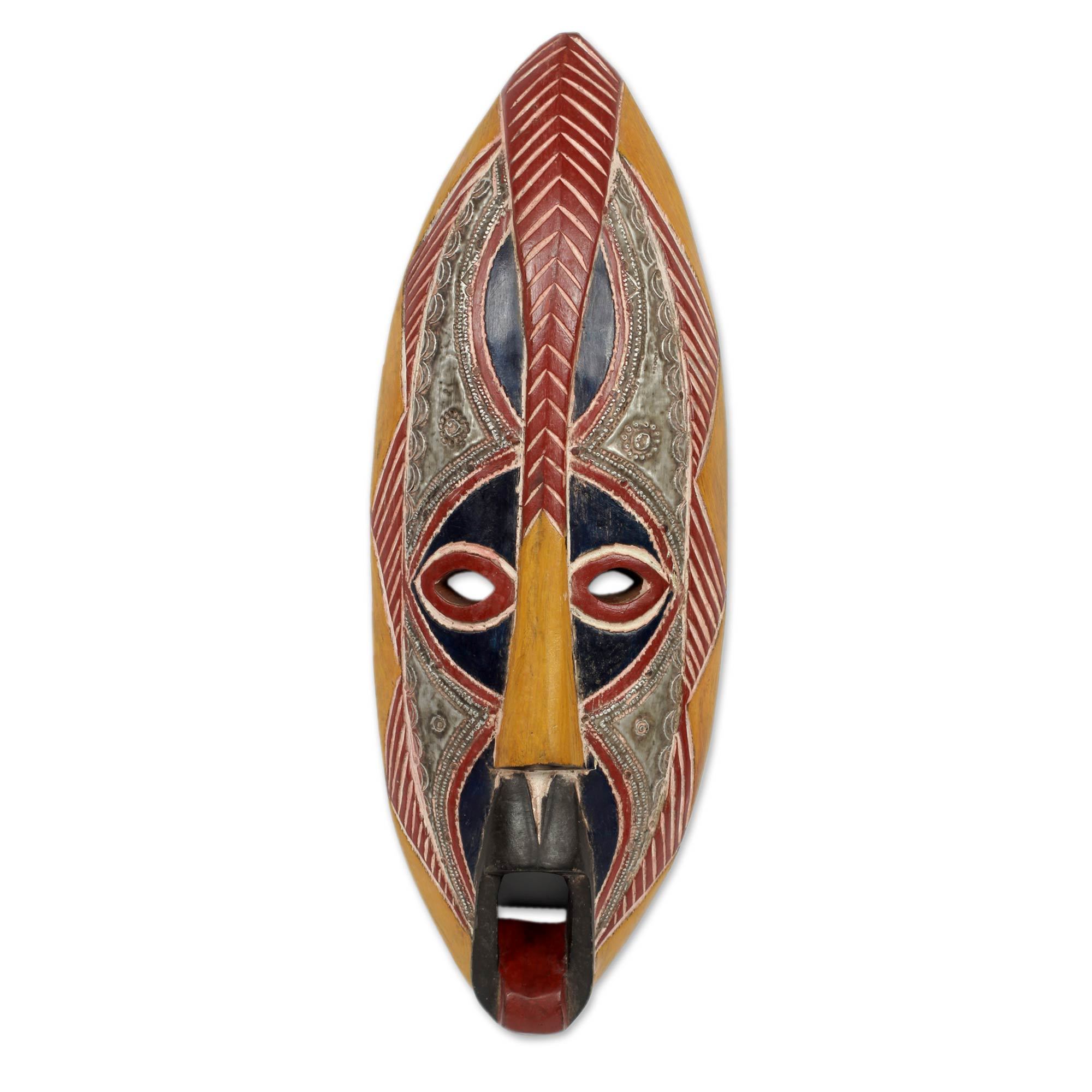Red and Yellow Dagomba Tribe African Mask - Dagomba Soothsayer | NOVICA
