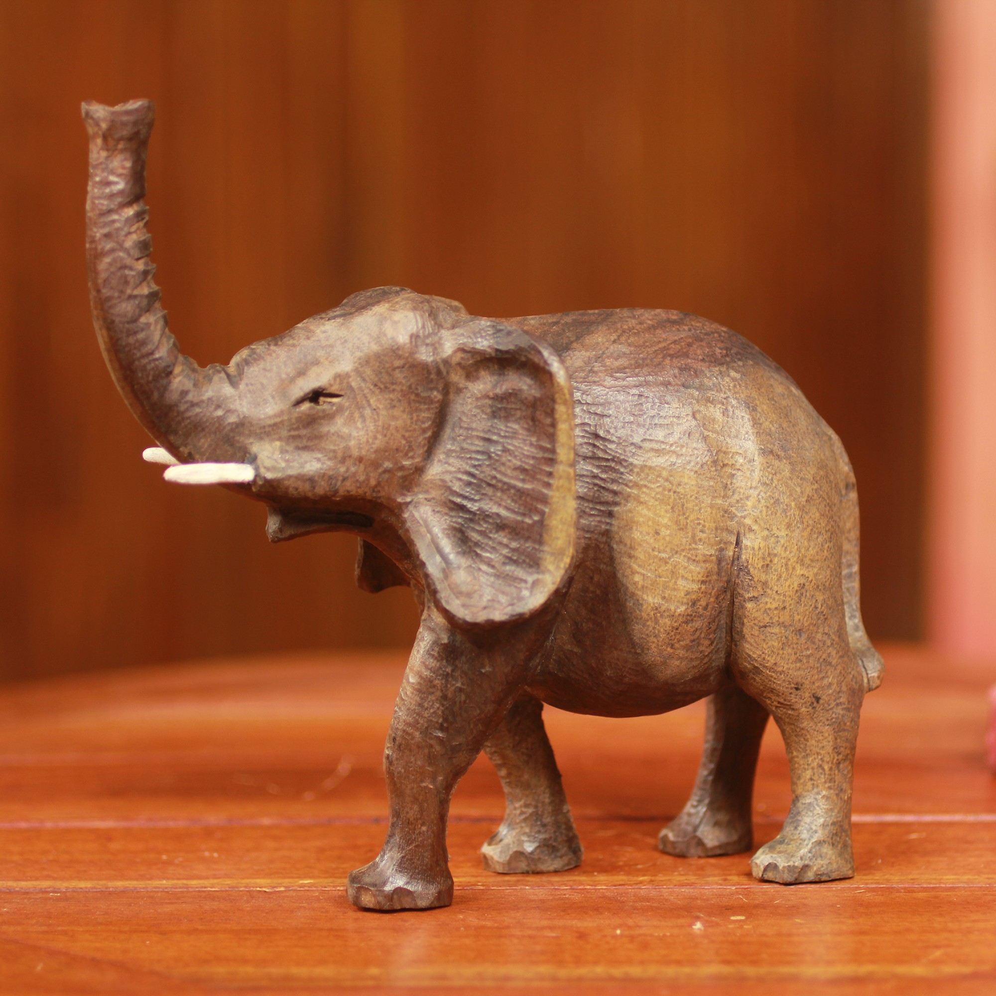 Realistic Hand Carved Ebony Elephant Sculpture from Africa - Proud ...