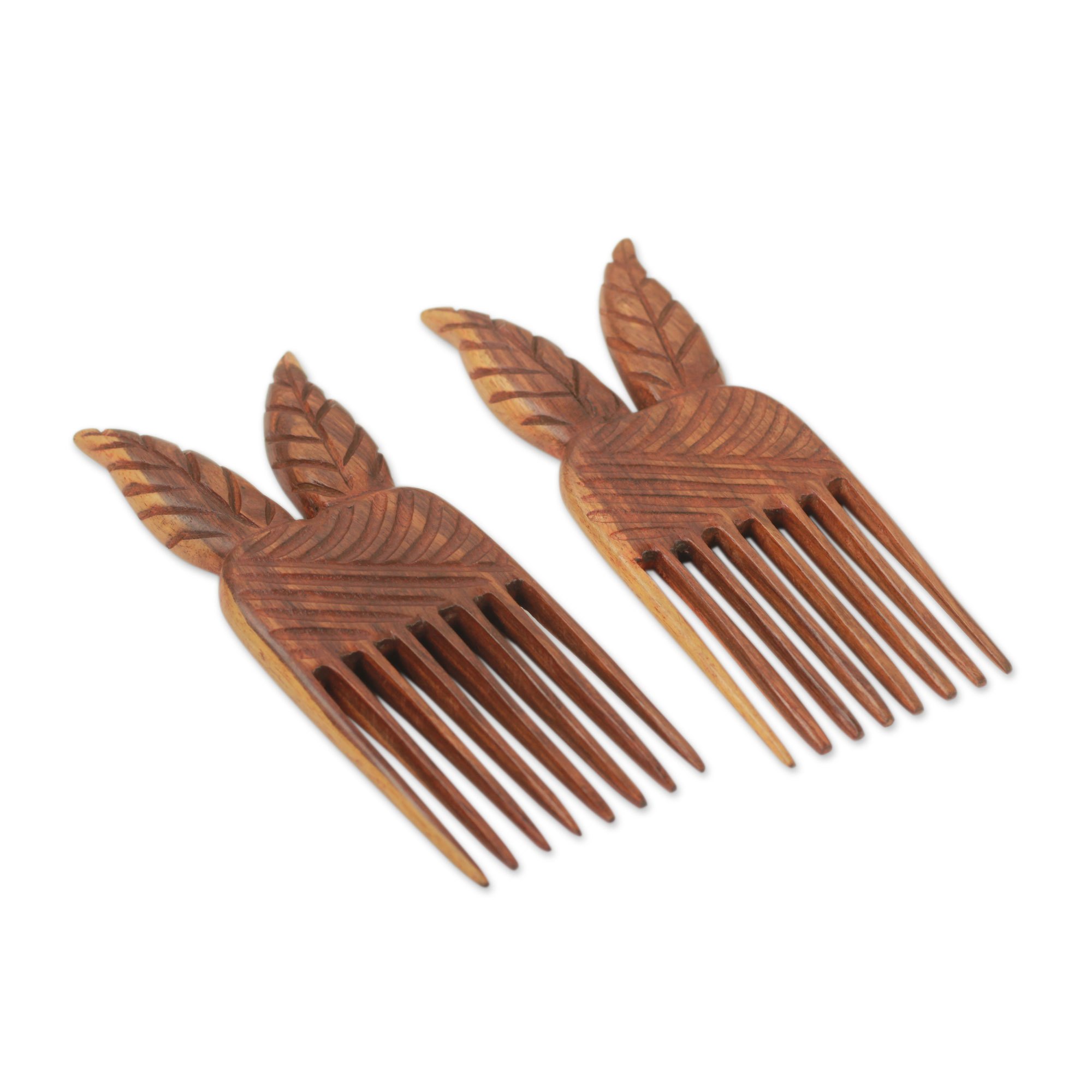 Hand Carved Decorative Ebony African Combs (Pair) - African Combs | NOVICA