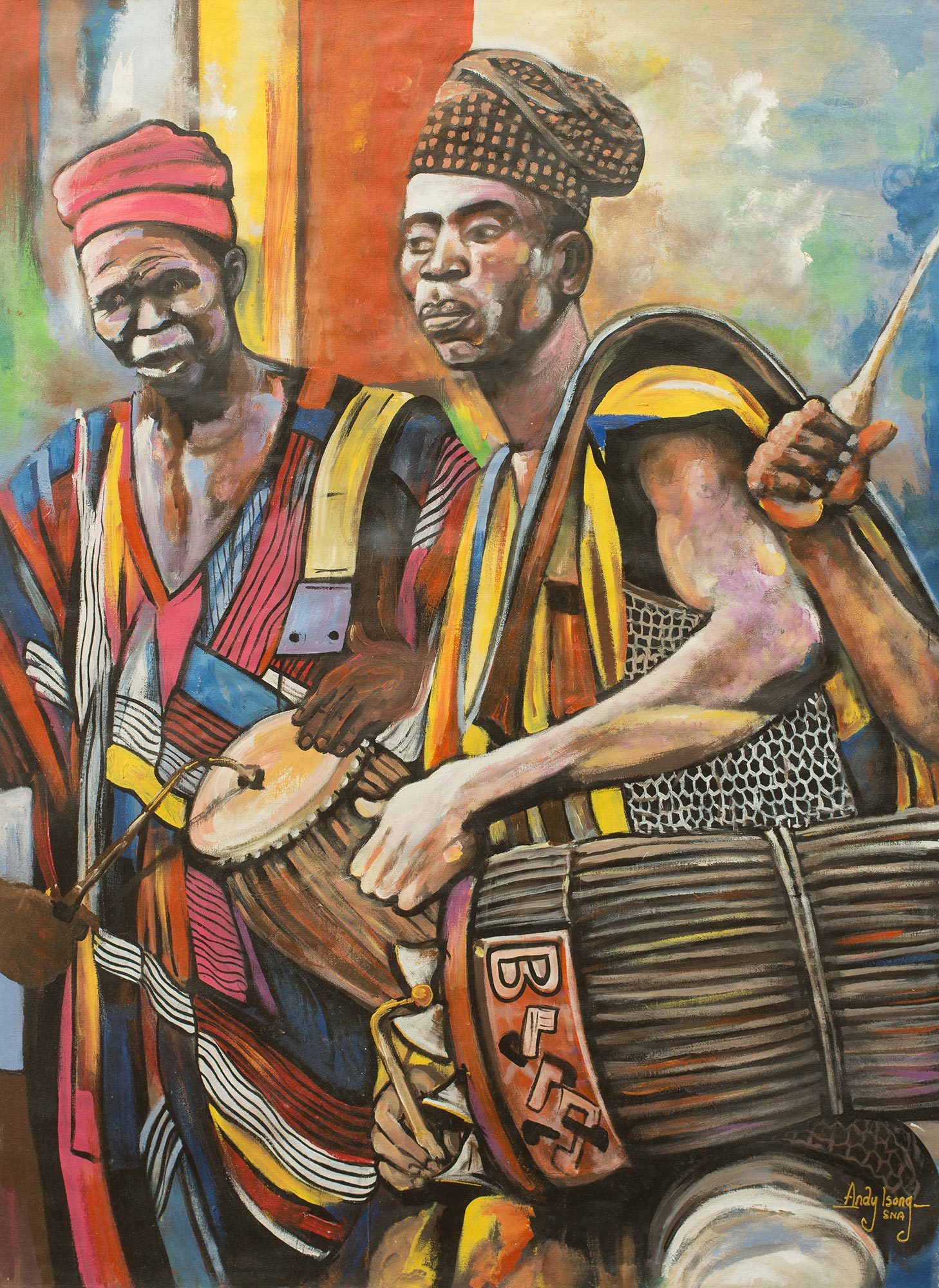 Yoruban Drummers Original Signed Painting - Yoruban Celebration Uwa-Mbe ...