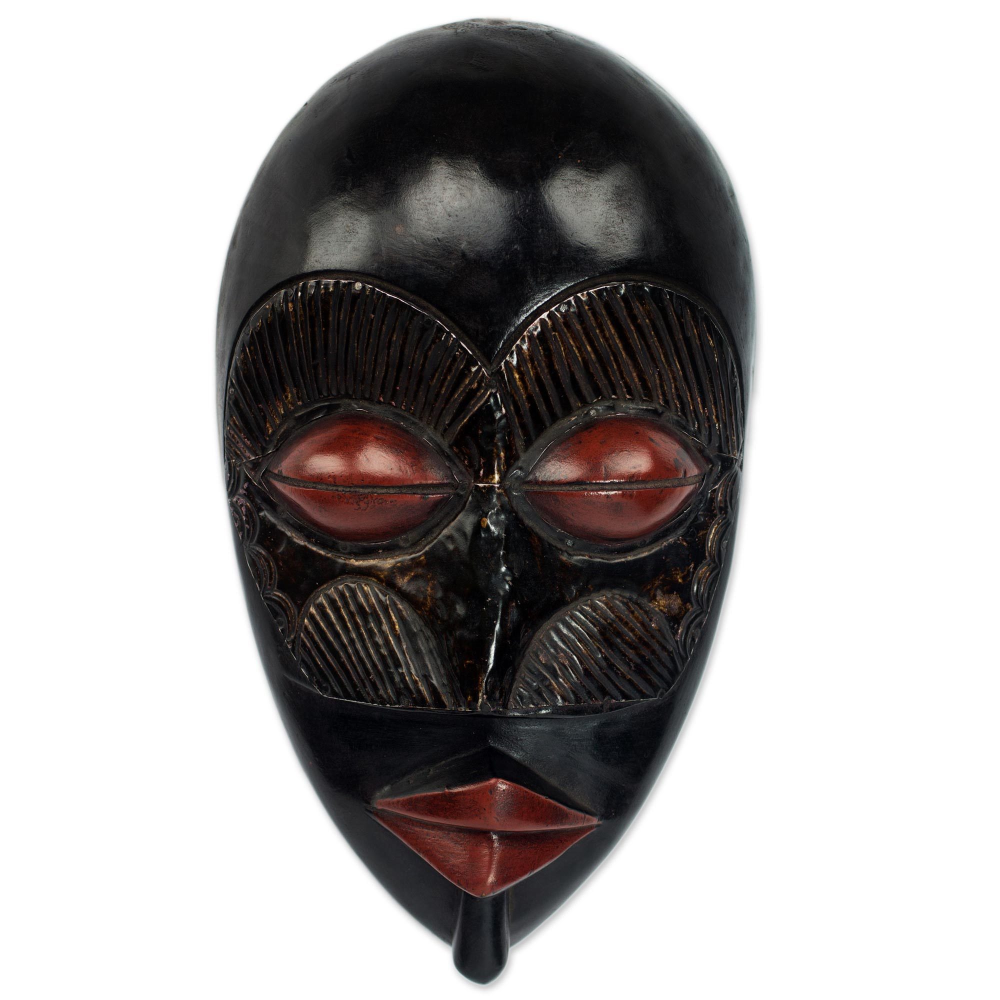 Handmade Black Sese Wood And Aluminum Mask From Ghana Adisa Novica