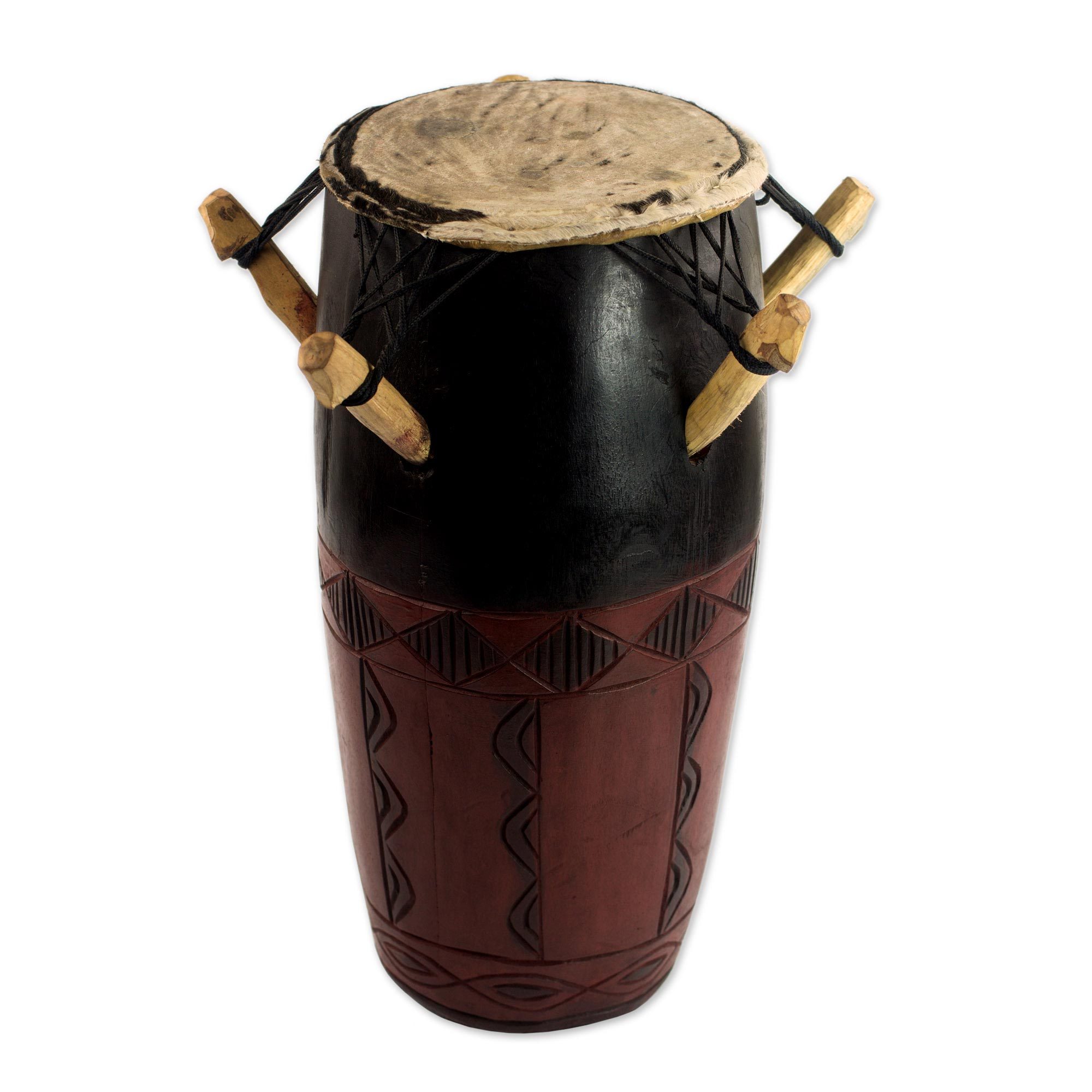 Hand Made Wood Kpanlogo Drum in Red and Black from Ghana - Diamond ...