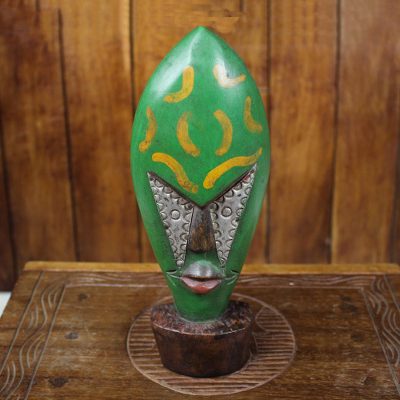 African Wood Mask on Stand in Green from Ghana - Green Originality ...