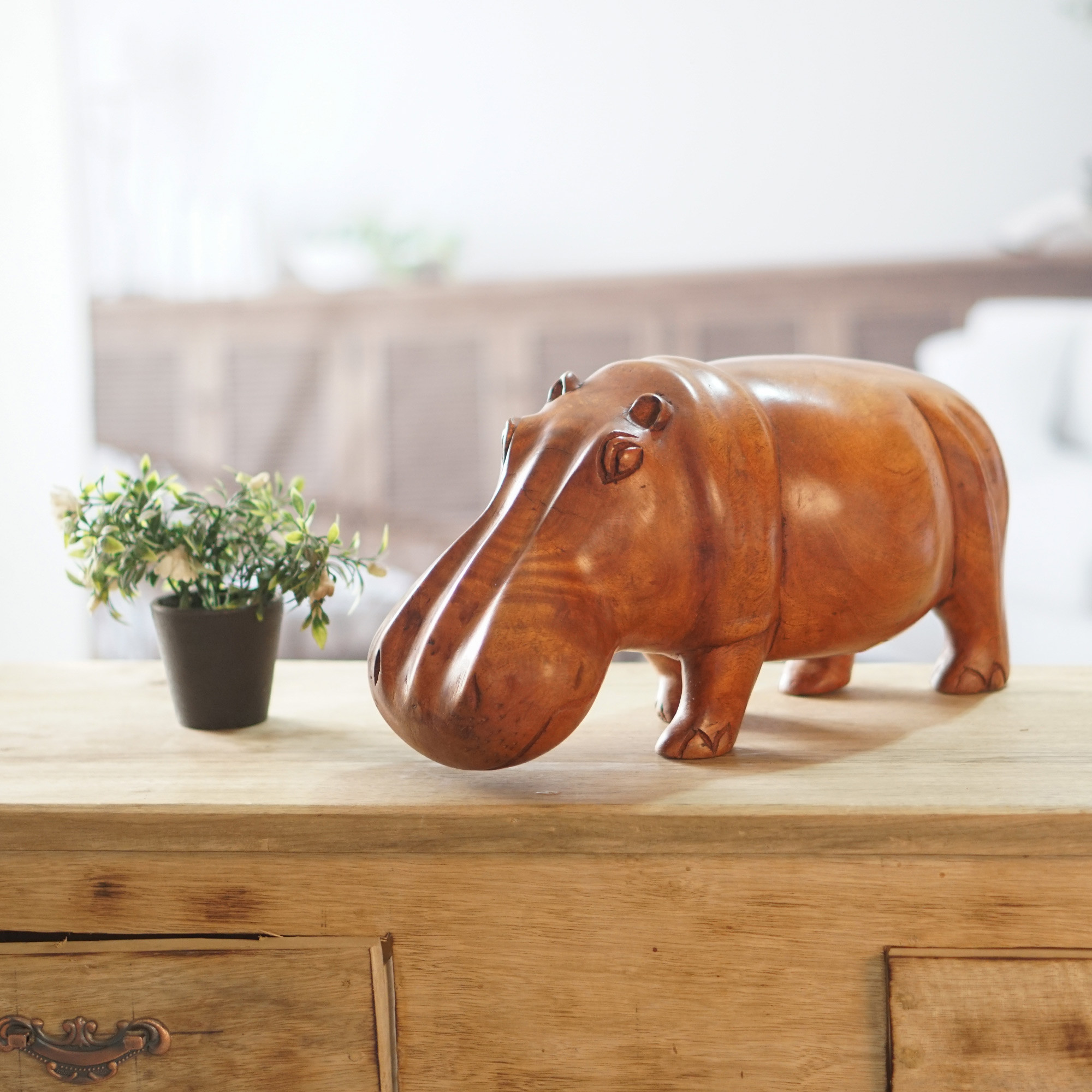 UNICEF Market | Mahogany Wood Hippo Sculpture from Ghana - Soulful Hippo
