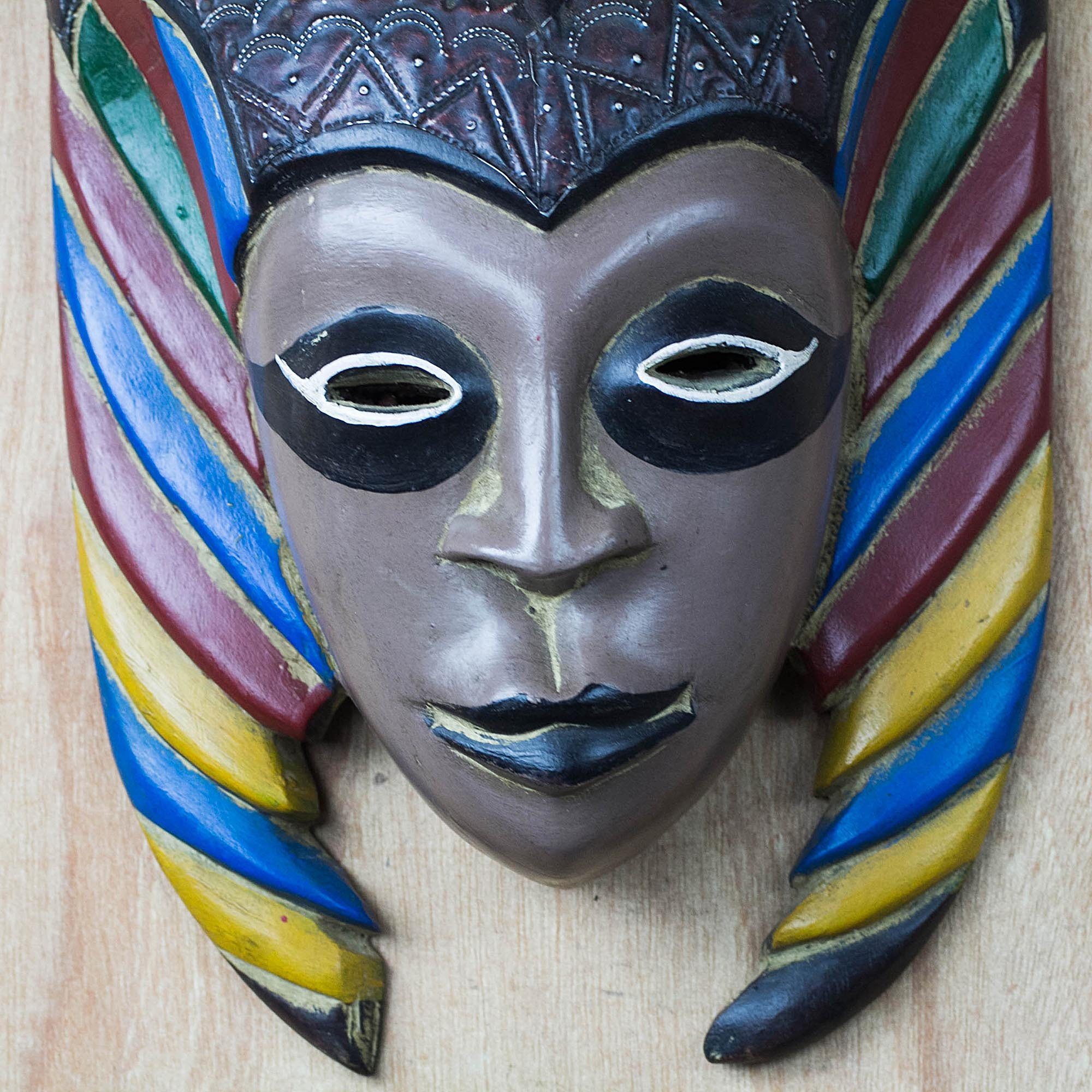 Colorful Bird-Themed African Wood Mask from Ghana - Dumaka Bird | NOVICA