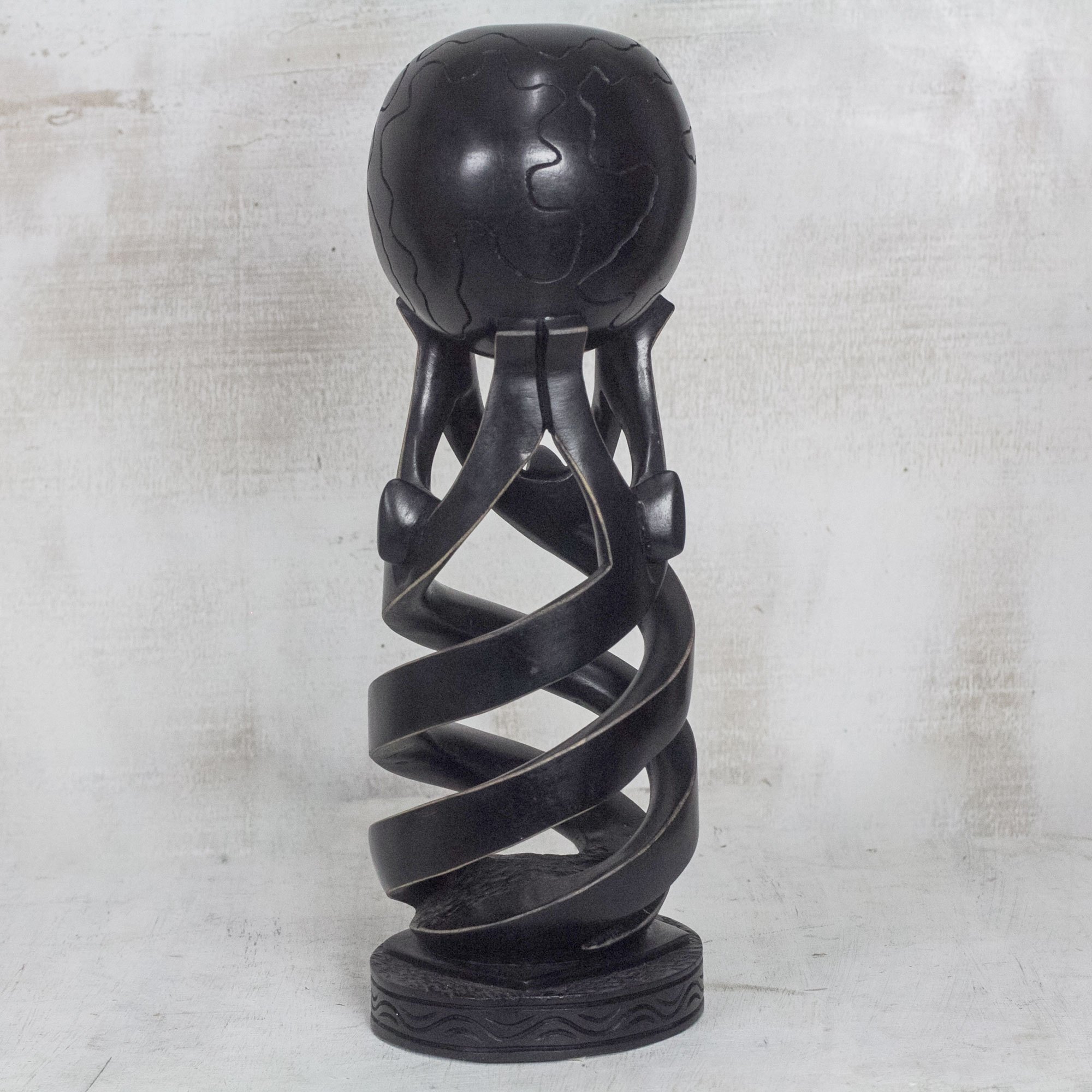 Hand-Carved Unity-Themed Wood Sculpture from Ghana - Globe of Unity ...