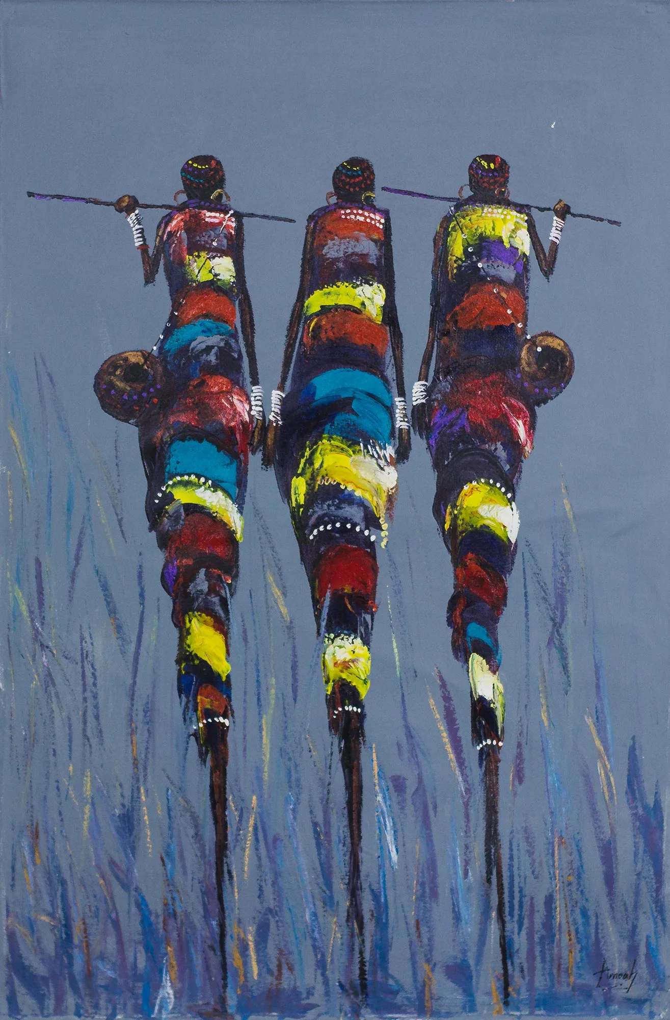 UNICEF Market | Signed Expressionist Painting of Masai Hunters from ...