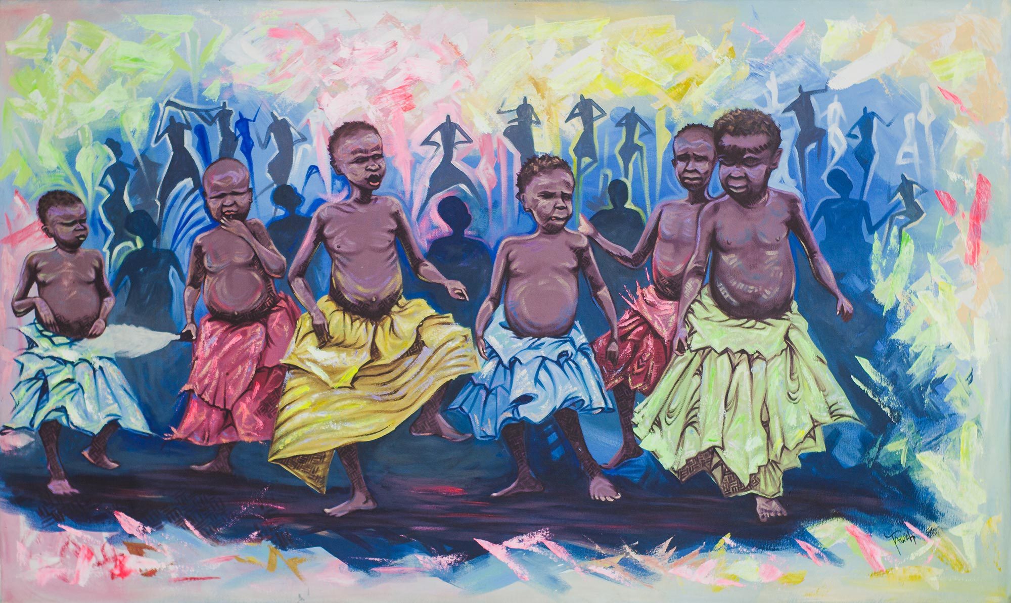 Signed Expressionist Painting of Children from Ghana - Inspiration | NOVICA