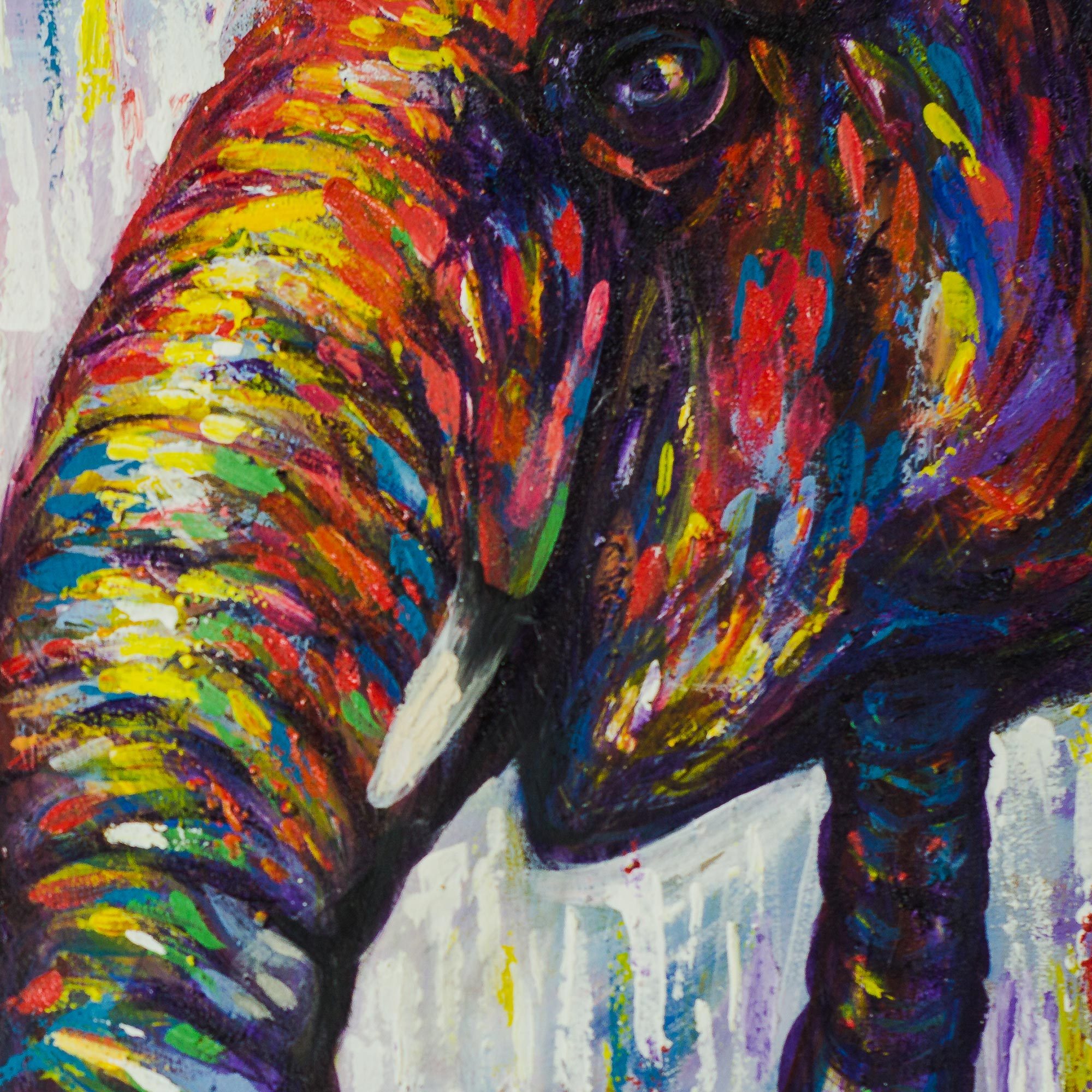 Signed Expressionist Painting of Two Loving Elephants - Love ...