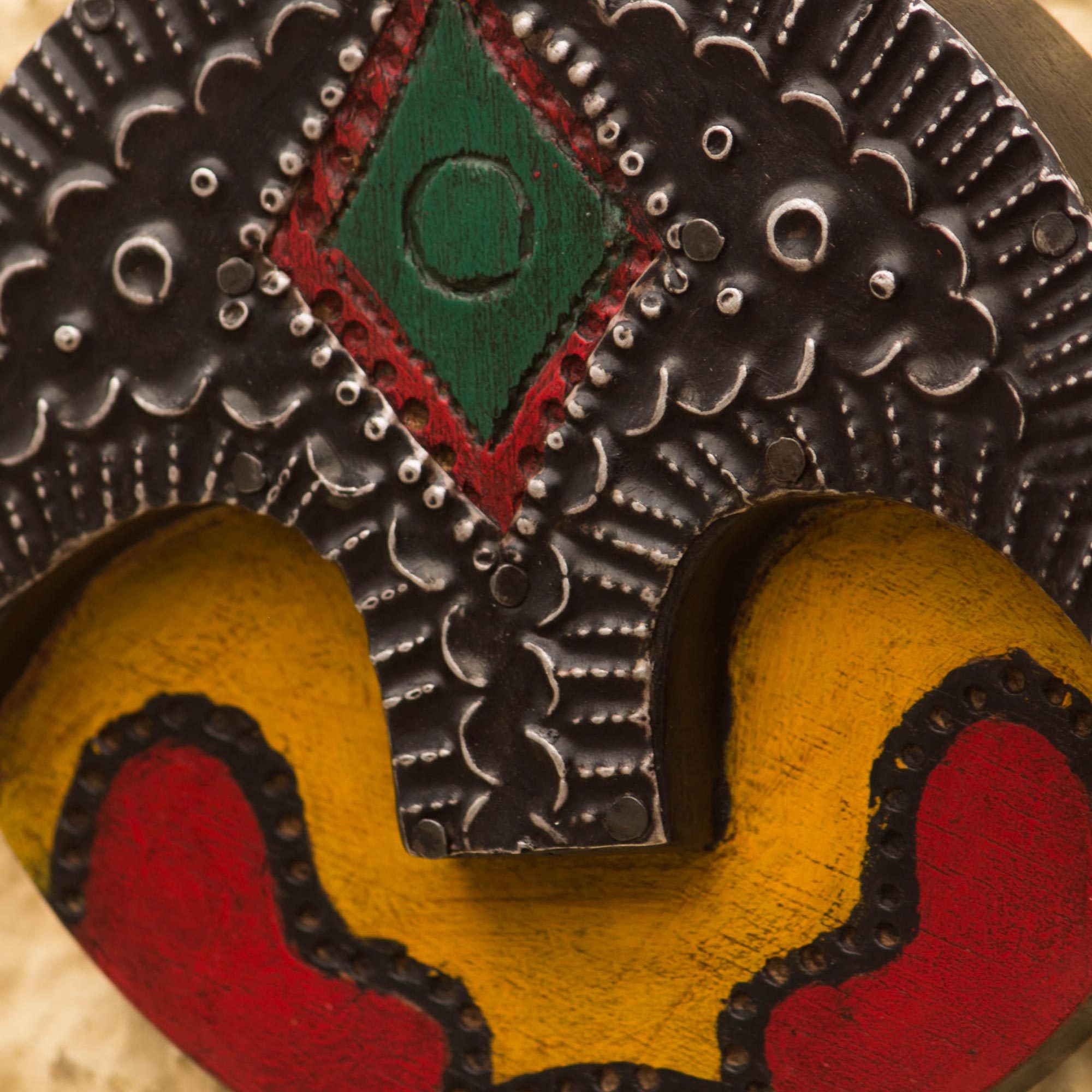 Round African Wood and Aluminum Mask from Ghana - Round Face | NOVICA