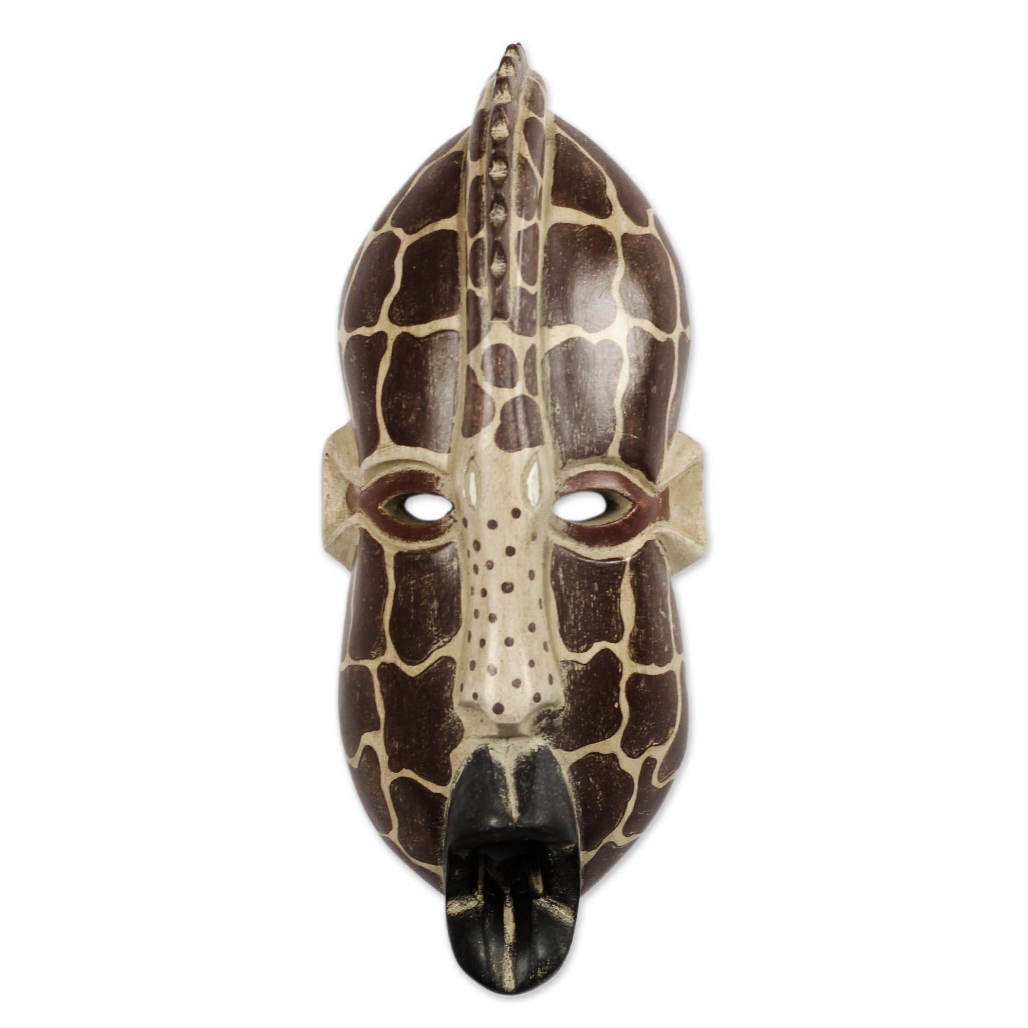 Giraffe-Themed African Sese Wood Mask from Ghana - Giraffe Spots | NOVICA