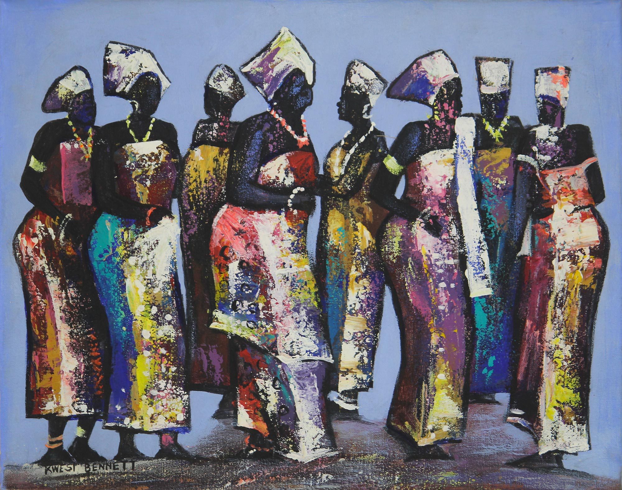 Signed Expressionist Painting of African Women (2011) - Graces II | NOVICA