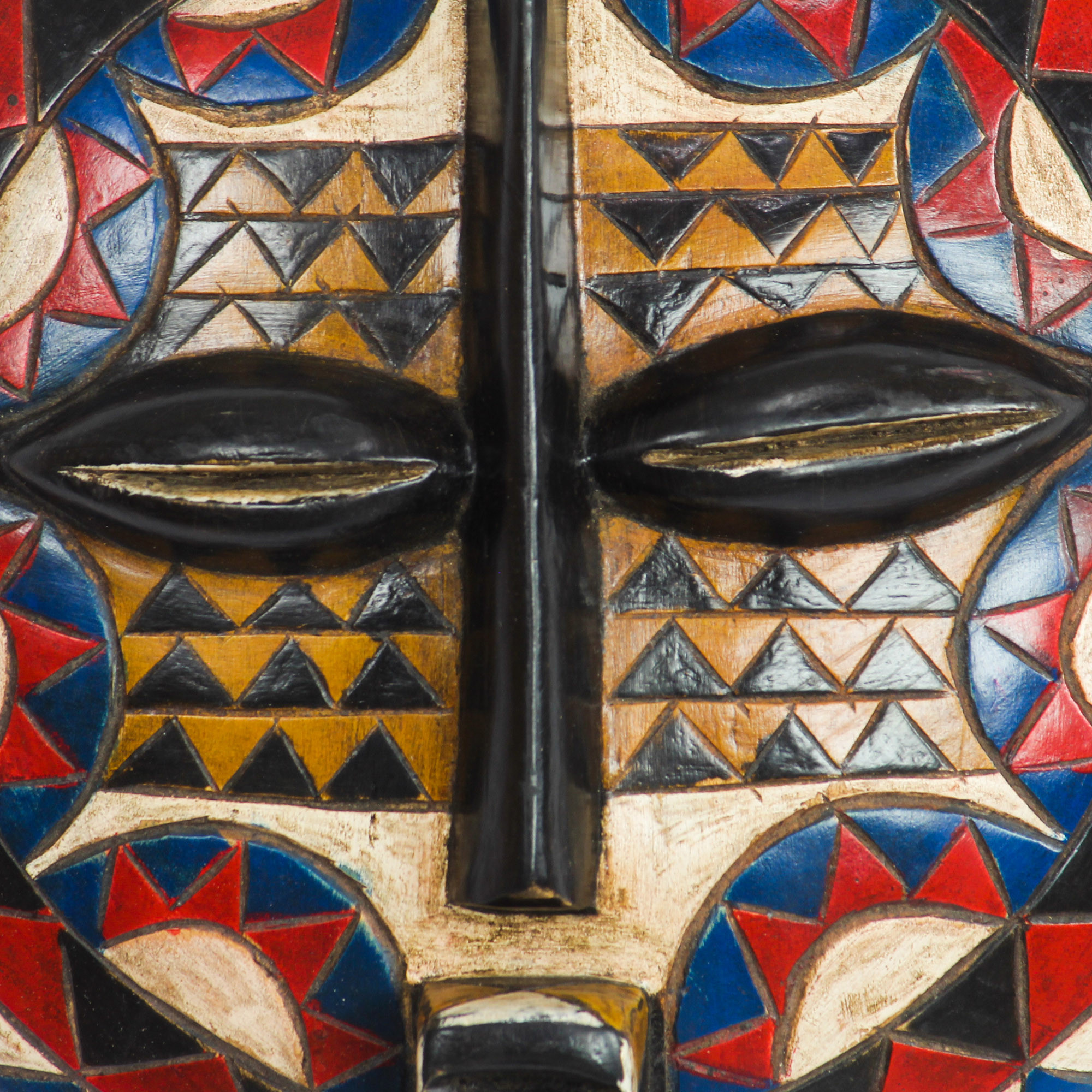 Triangle Pattern African Wood Mask from Ghana - Multicolored Designs ...