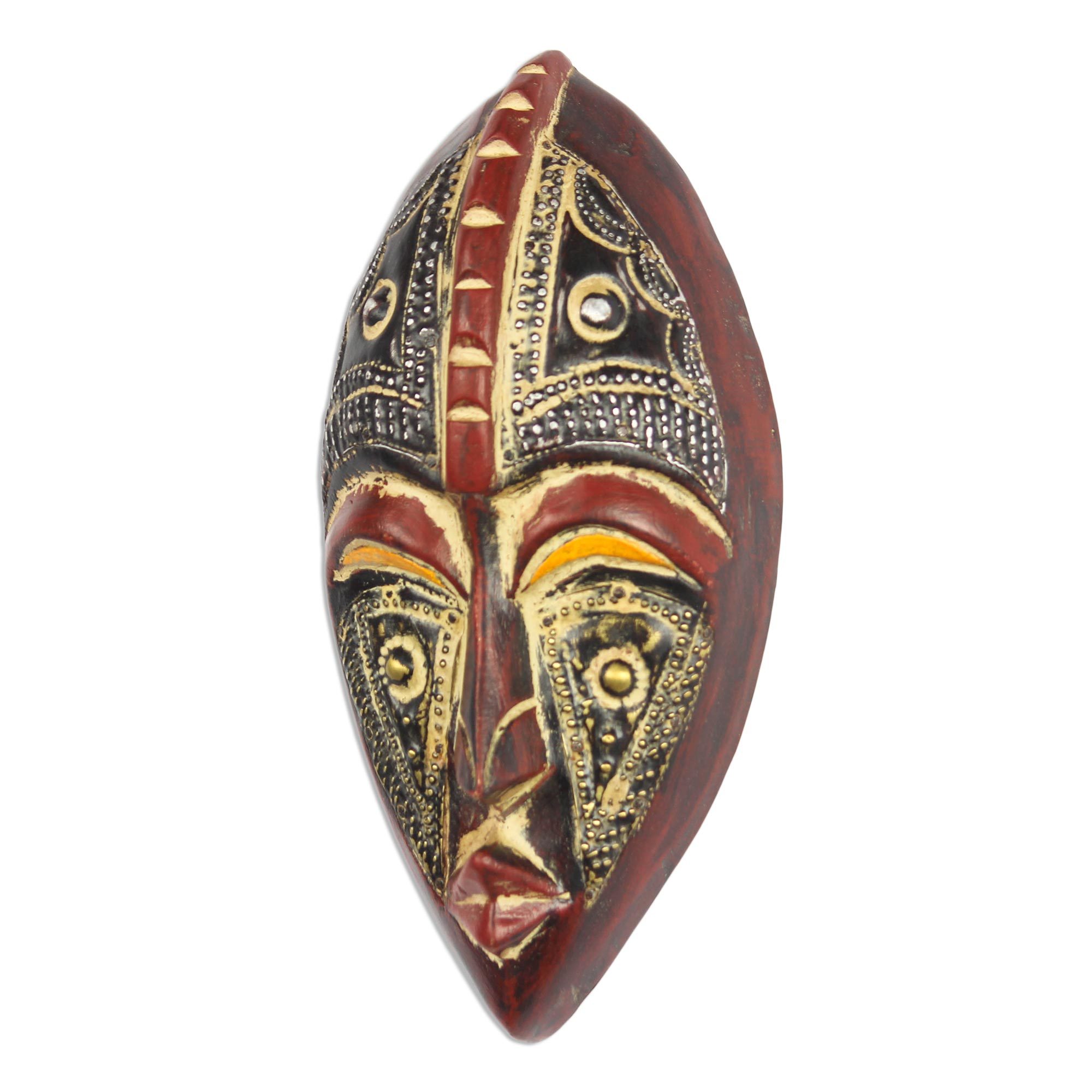 Oval African Wood and Aluminum Mask from Ghana - Kyauta | NOVICA