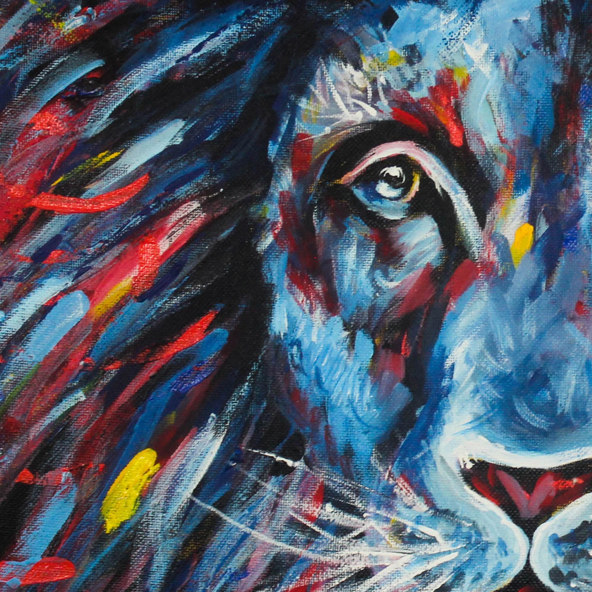 Expressionist Painting of a Blue Lion from Ghana - The Wild Lion | NOVICA