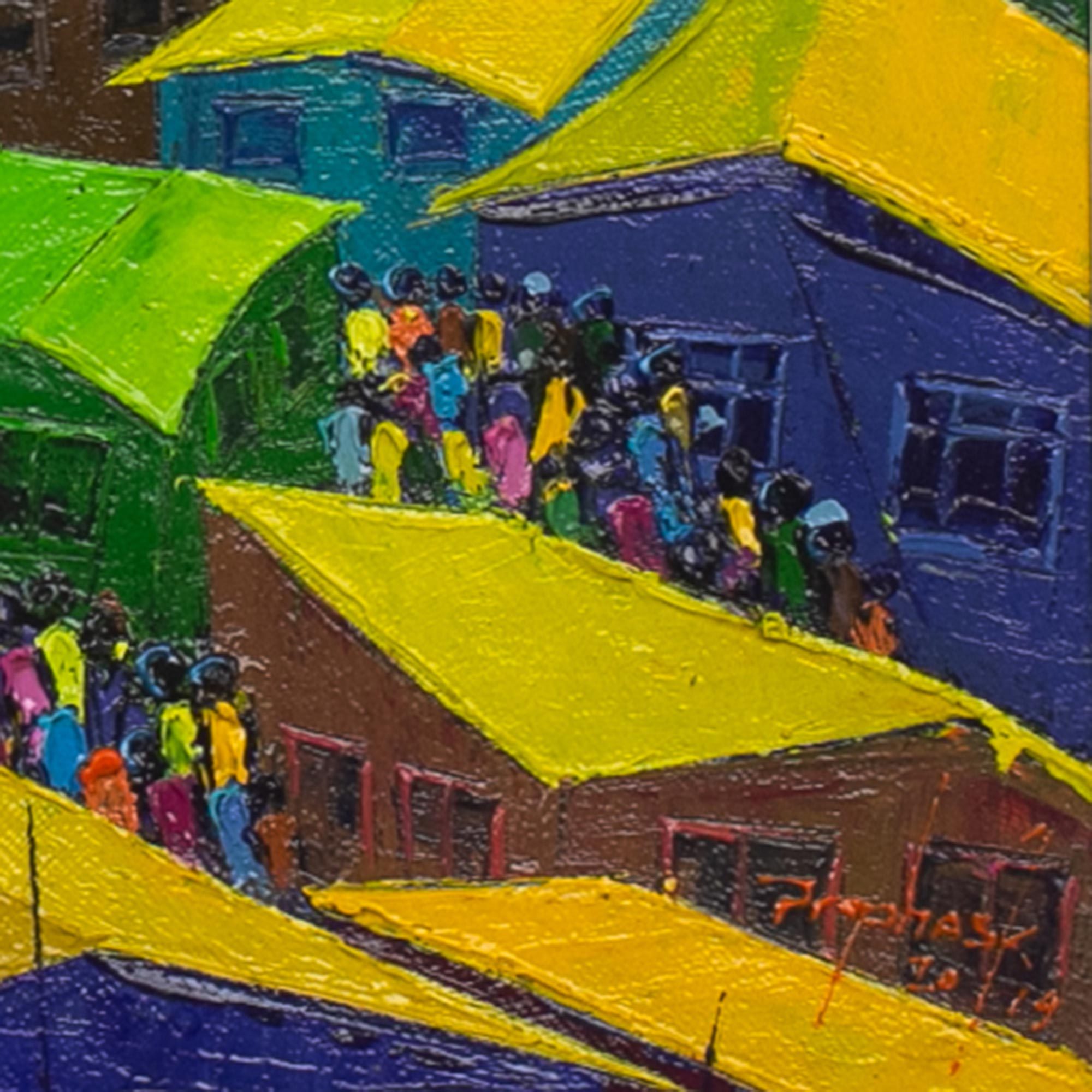 Colorful Cityscape Painting in Acrylic on Canvas - Peaceful Coexistence ...