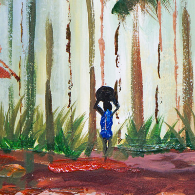 Signed Stretched Acrylic Painting of House and Nature - My Place | NOVICA