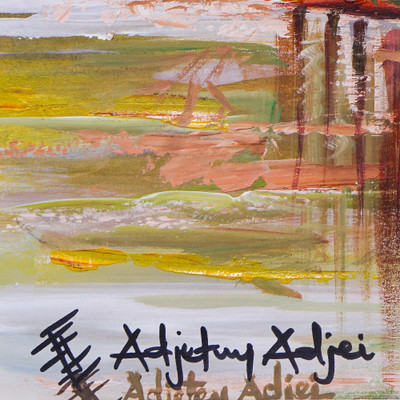 Signed Stretched Acrylic Painting of House and Nature - My Place | NOVICA