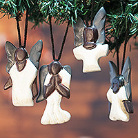 Set of 4 Angel-Themed Ornaments Handcrafted from Ofram Wood - Ancestral ...