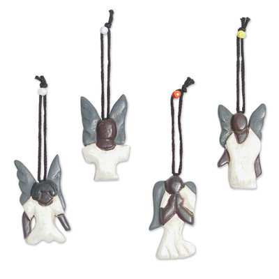 Set of 4 Angel-Themed Ornaments Handcrafted from Ofram Wood - Ancestral ...