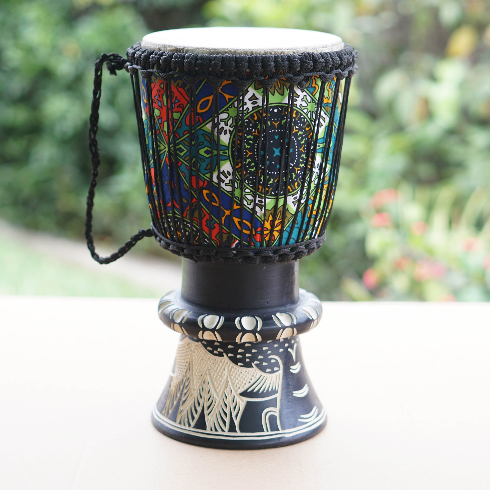 Leaf and Tree-Themed Black Sese Wood Djembe Drum - Kotobabi Melodies ...