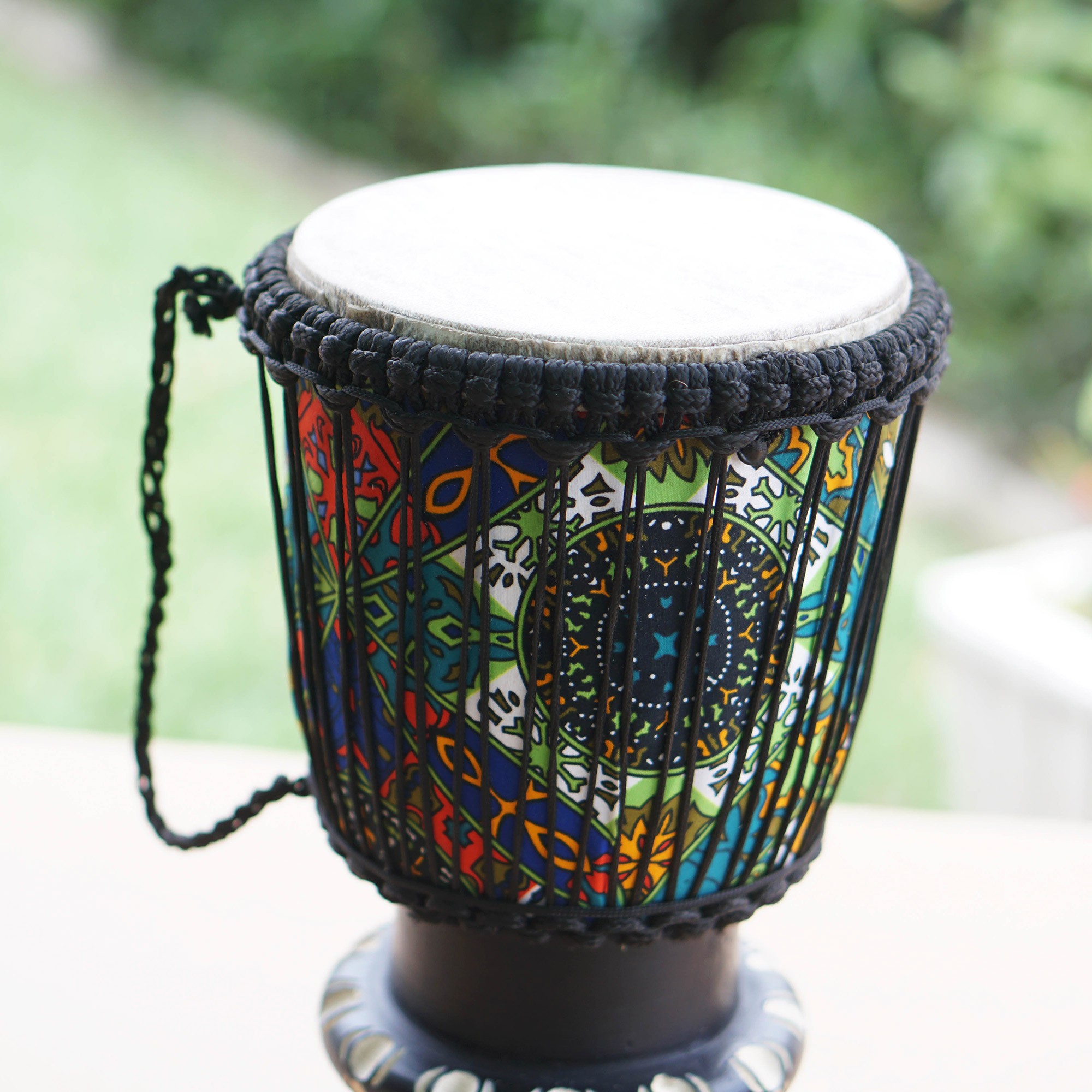 Leaf and Tree-Themed Black Sese Wood Djembe Drum - Kotobabi Melodies ...