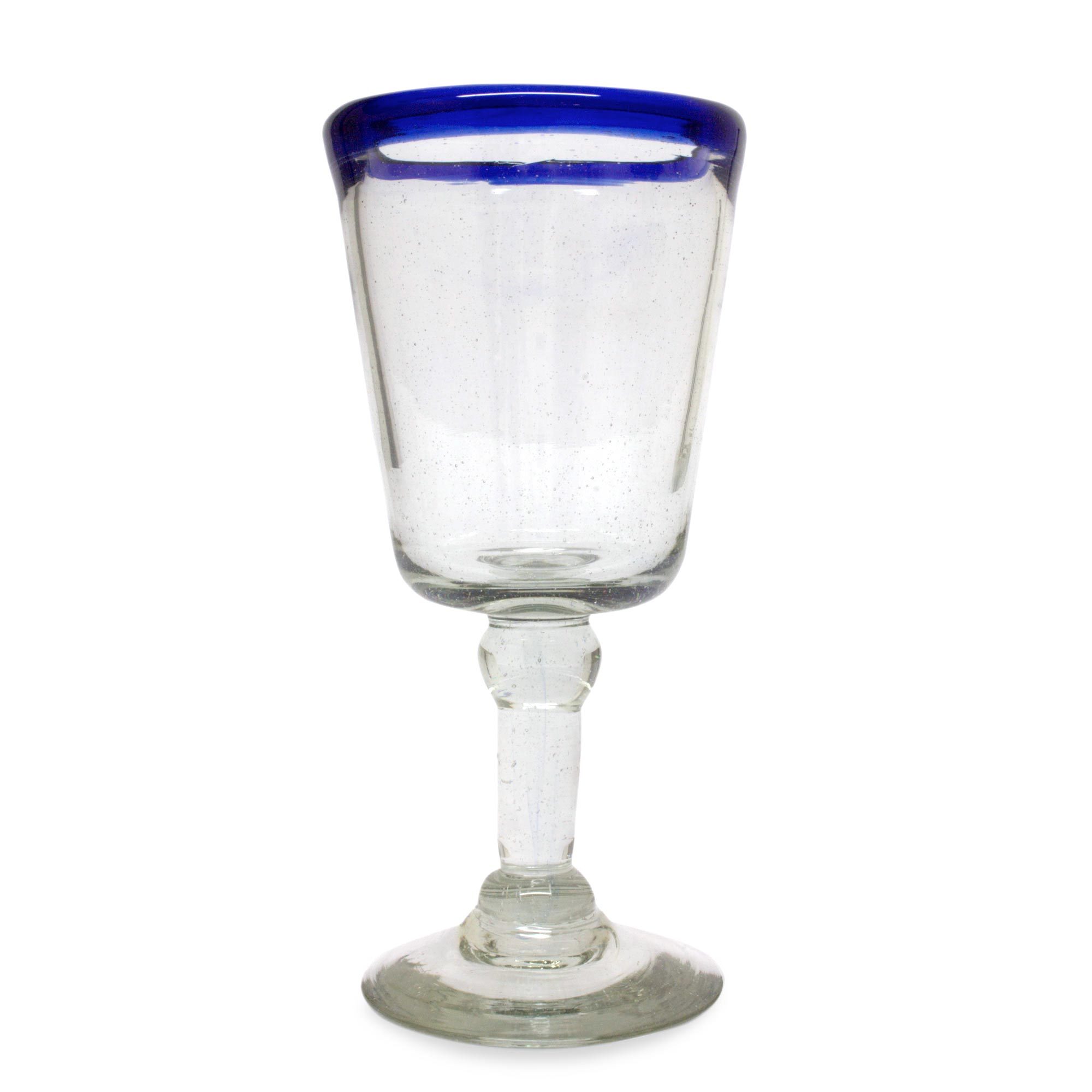 UNICEF Market | Hand Blown Wine Glasses Set of 6 Blue Rim Goblets ...