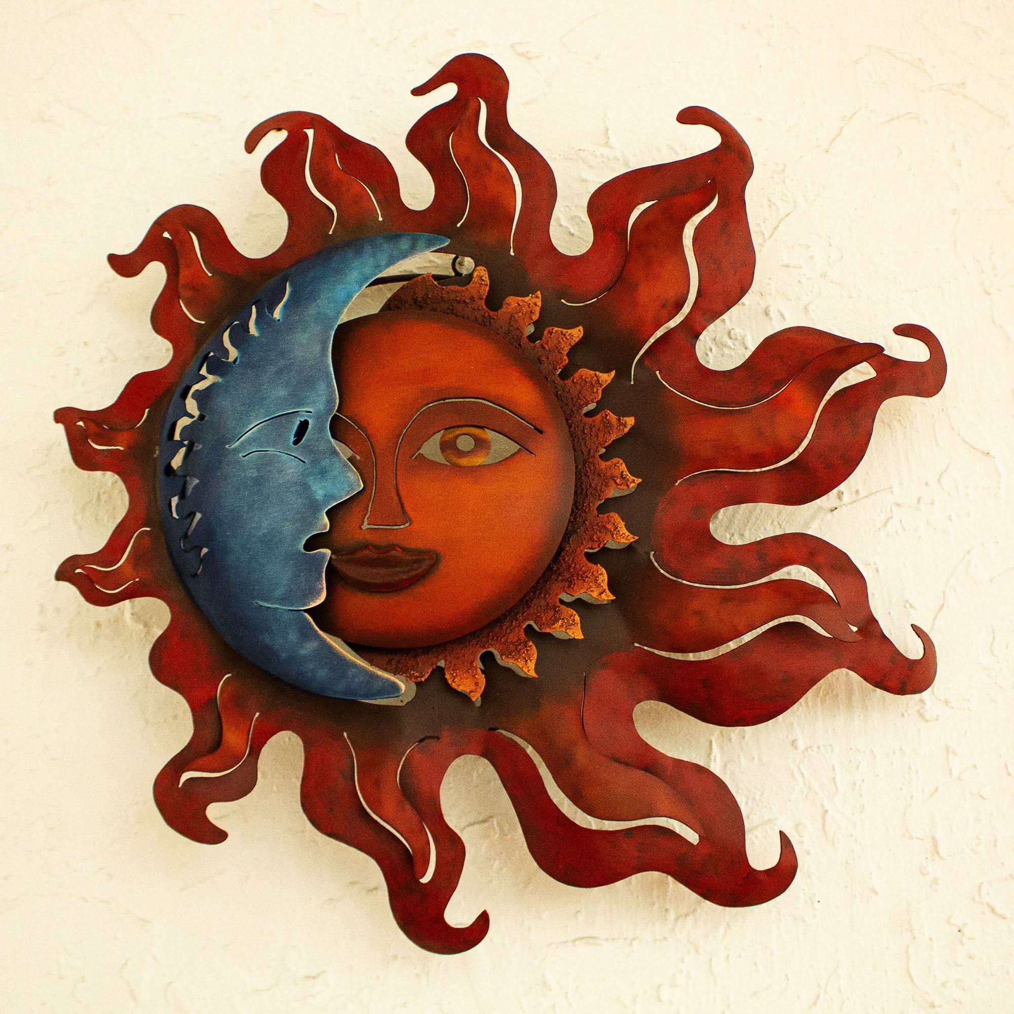 Handcrafted Sun and Moon Steel Wall Sconce from Mexico - Eclipse Over ...